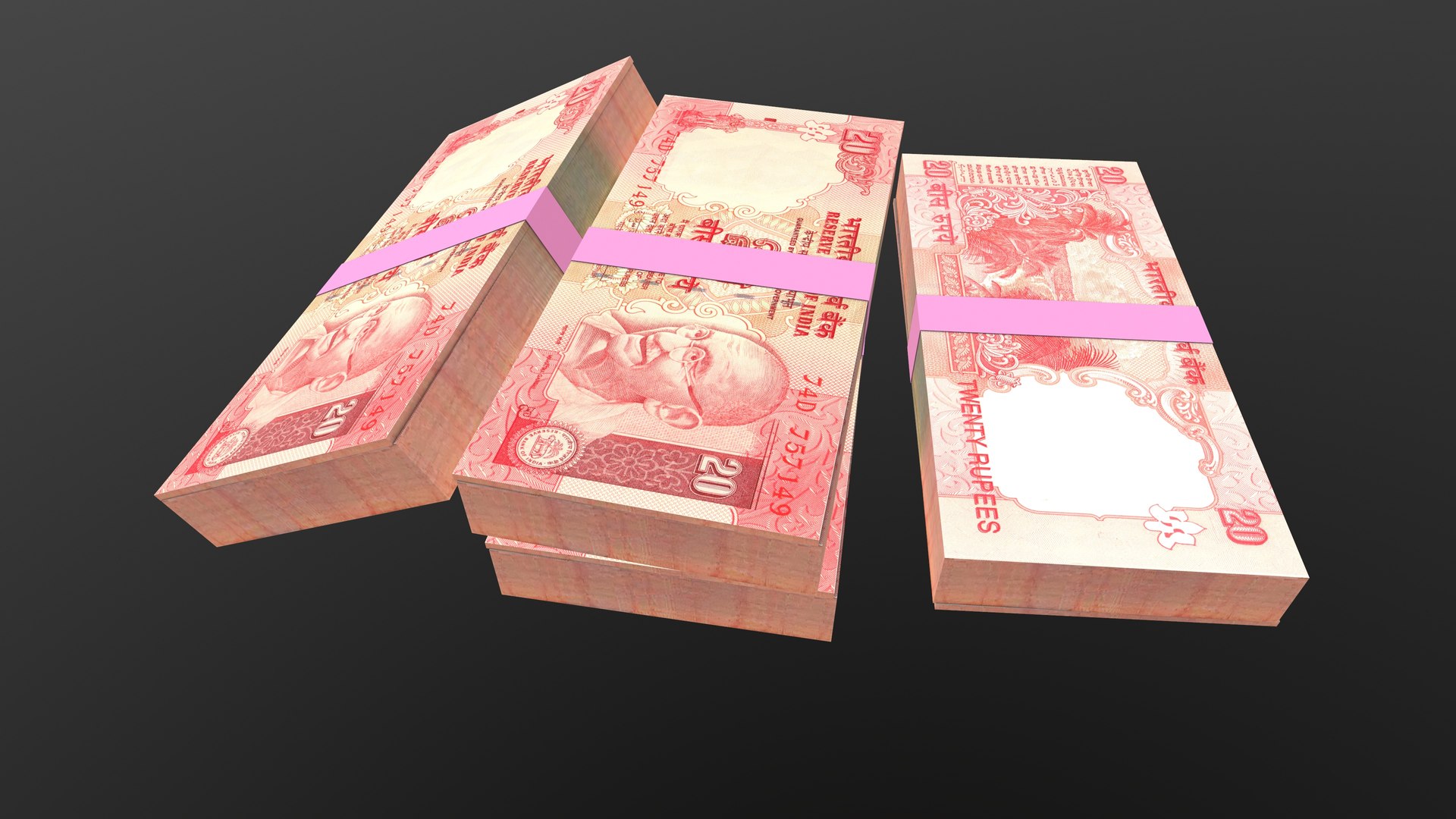 3D Indian 20 Note Currency Bundle AR VR PBR - TurboSquid 2007261
