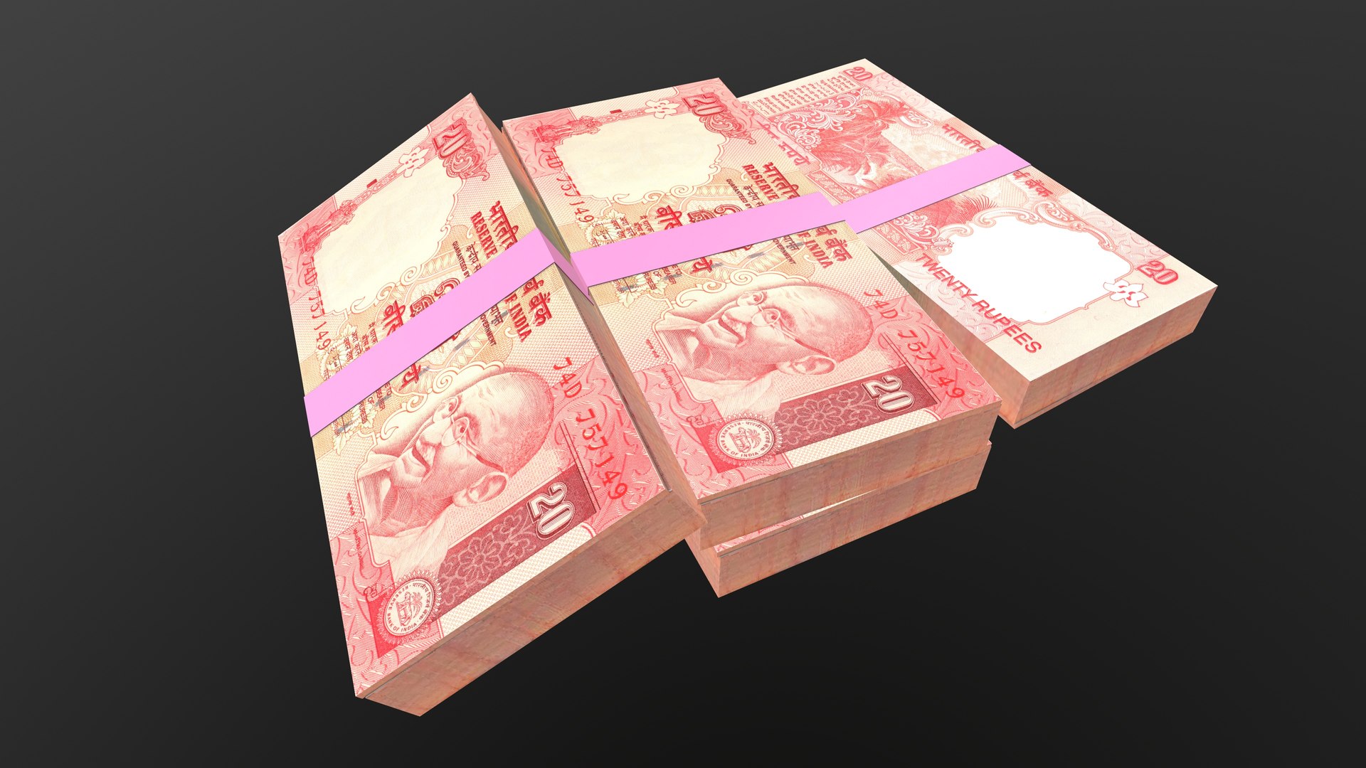 3D Indian 20 Note Currency Bundle AR VR PBR - TurboSquid 2007261