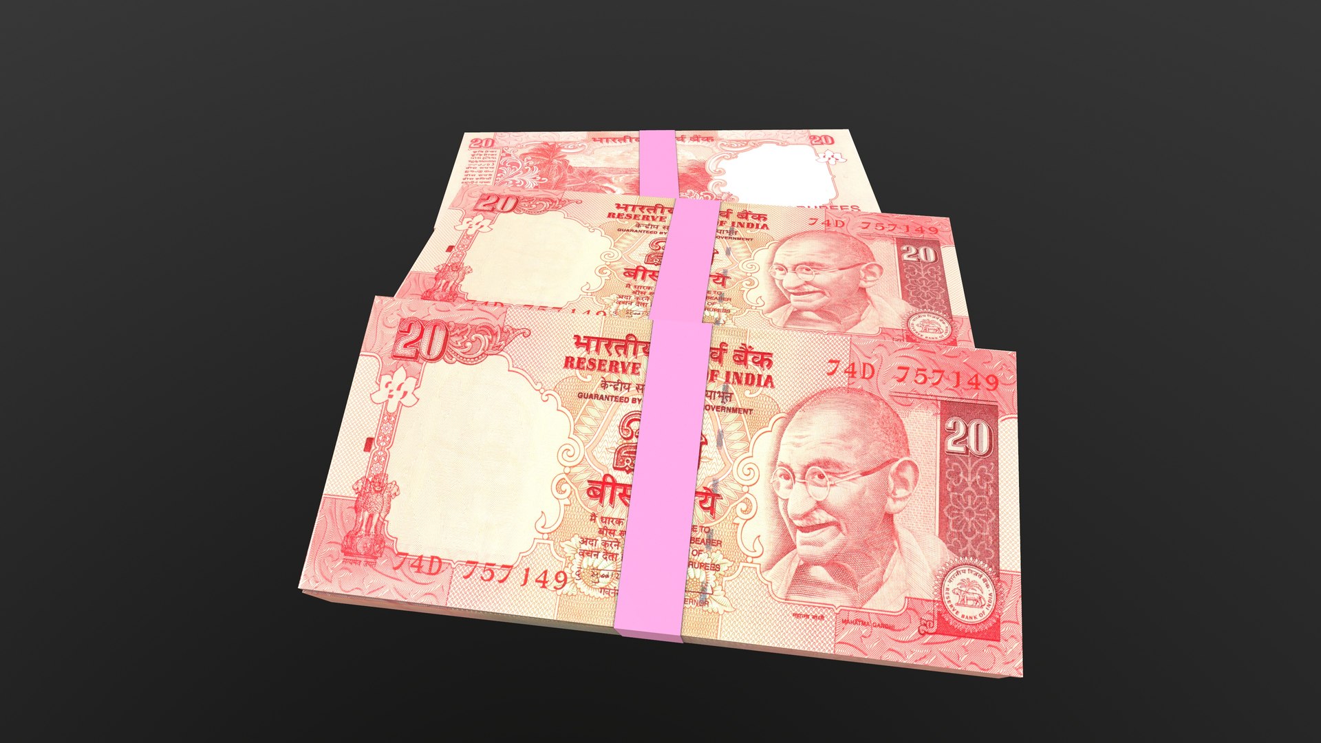 3D Indian 20 Note Currency Bundle AR VR PBR - TurboSquid 2007261