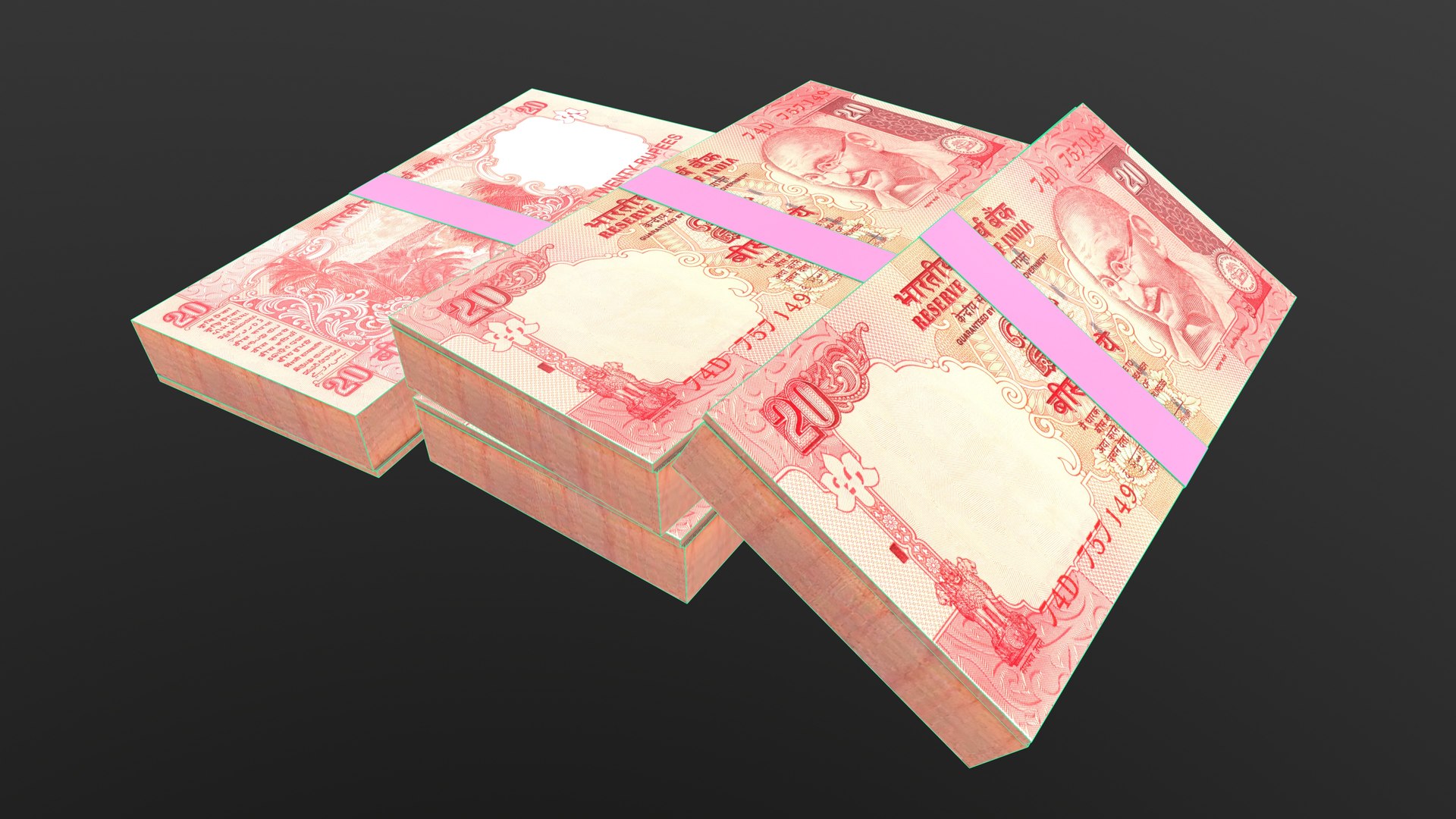 3D Indian 20 Note Currency Bundle AR VR PBR - TurboSquid 2007261