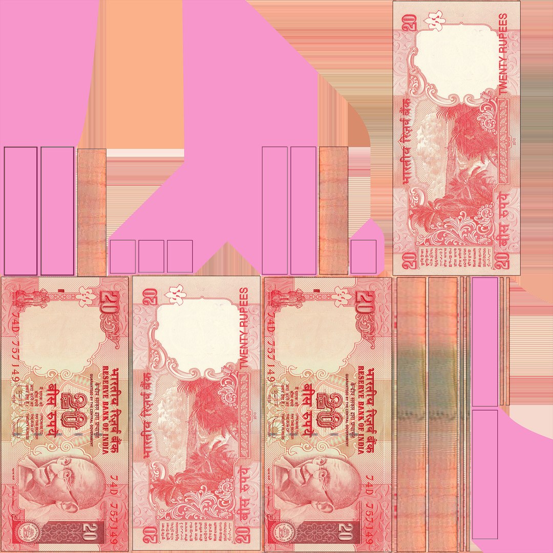 3D Indian 20 Note Currency Bundle AR VR PBR - TurboSquid 2007261