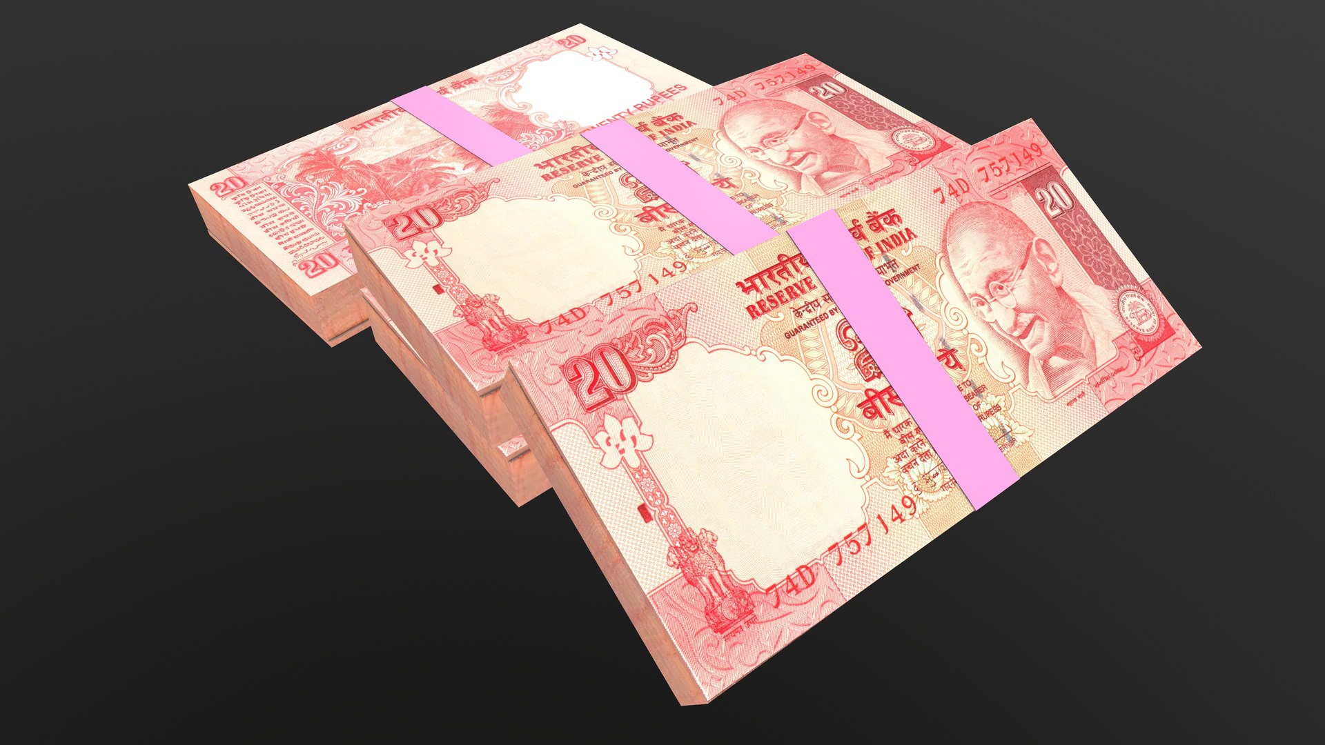 3D Indian 20 Note Currency Bundle AR VR PBR - TurboSquid 2007261