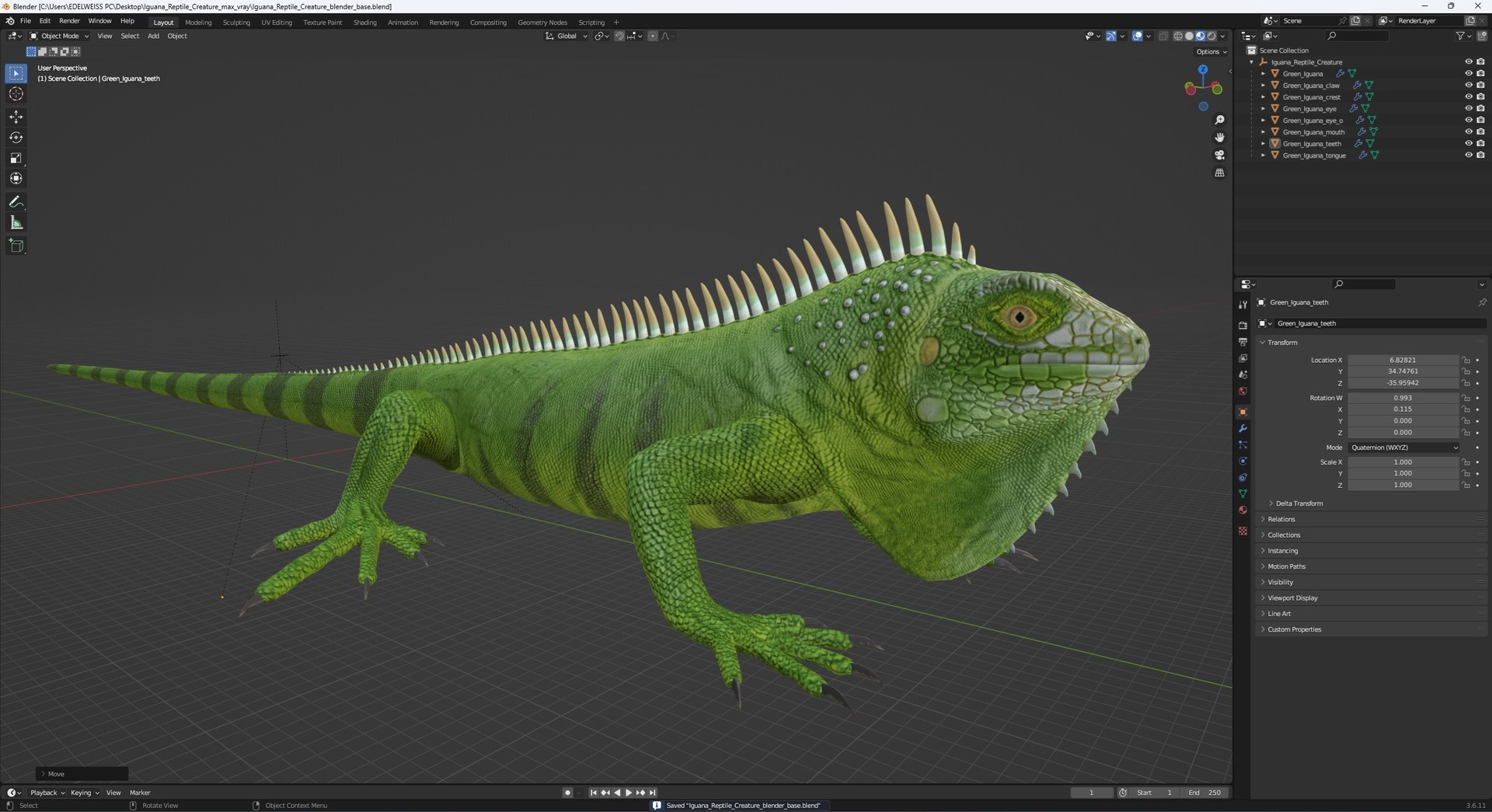 3D Iguana Reptile Creature Model - TurboSquid 2330642