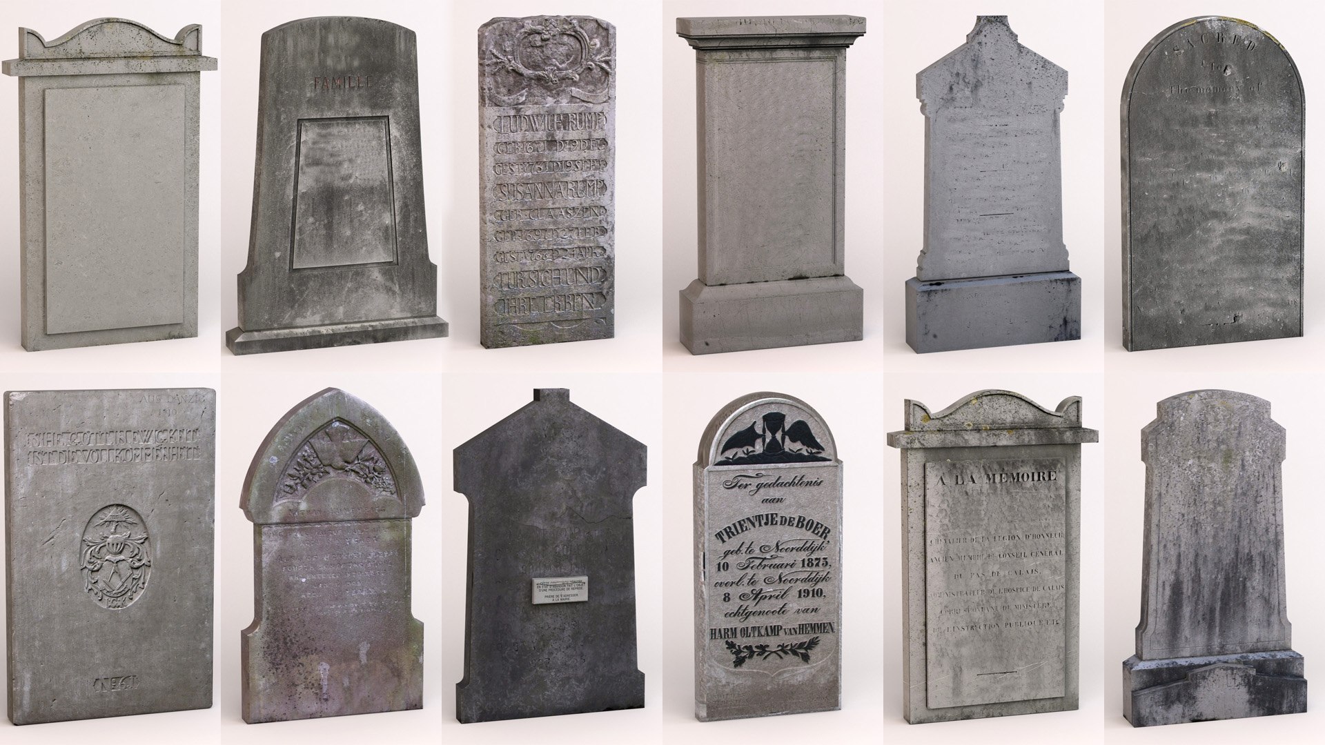 13 tomb stones tombstones c4d