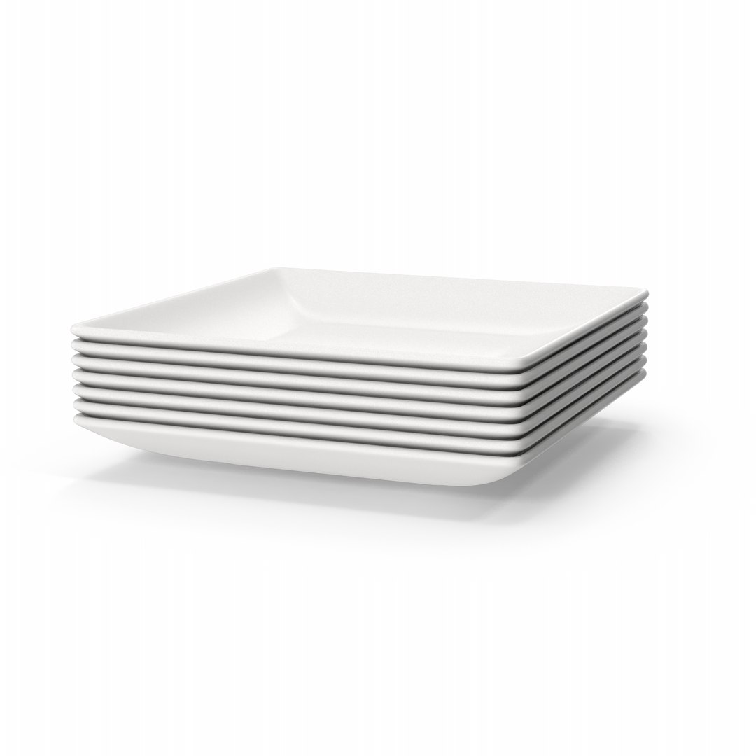 3D Stack Of White Square Plates Model - TurboSquid 2010791