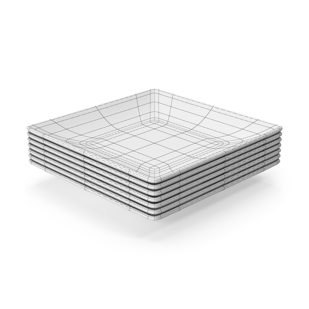 3D Stack Of White Square Plates Model - TurboSquid 2010791