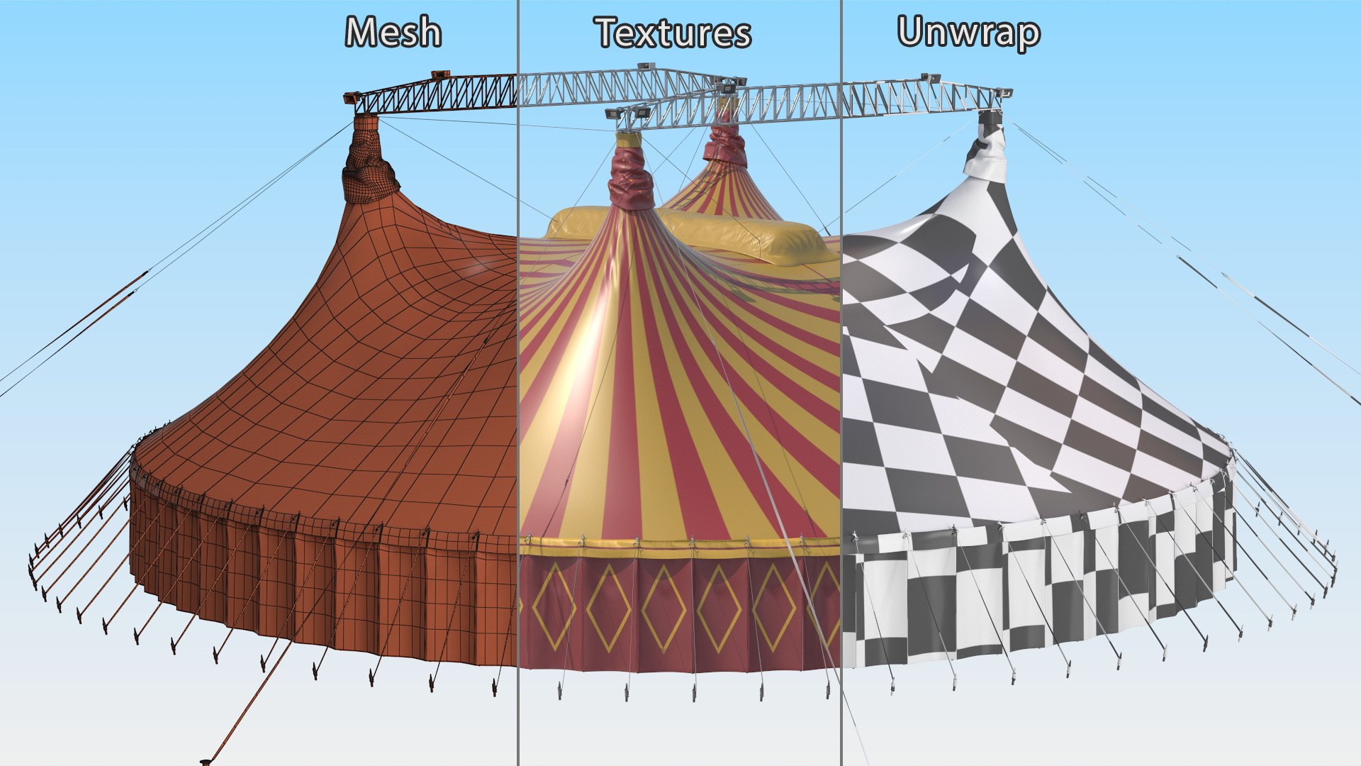 3D Model Circus Tent Red Yellow Striped - TurboSquid 2278812