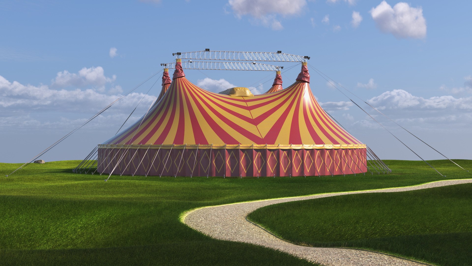 3D Model Circus Tent Red Yellow Striped - TurboSquid 2278812
