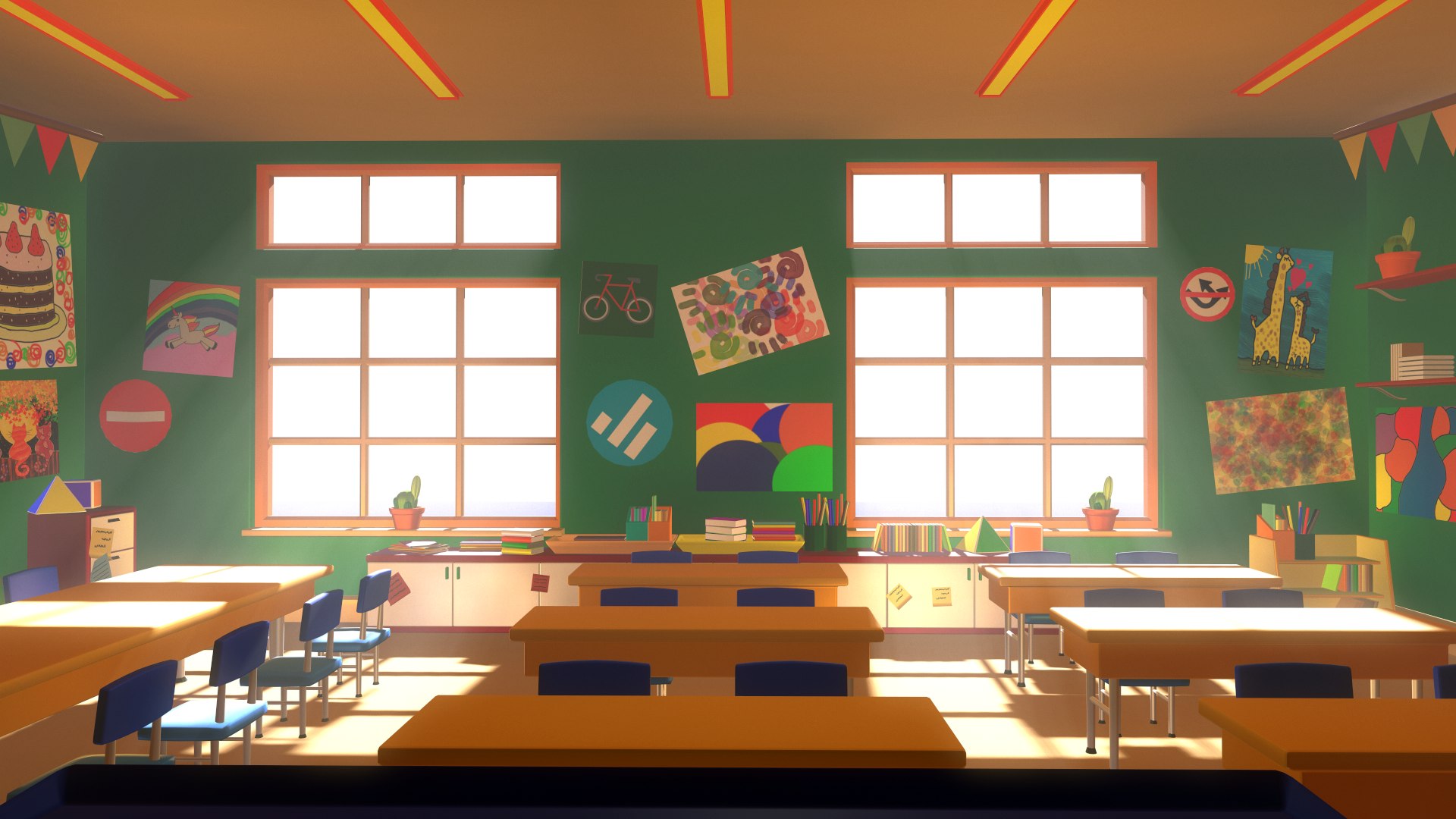 3D Classroom 02 Cartoon - Model - TurboSquid 1389590