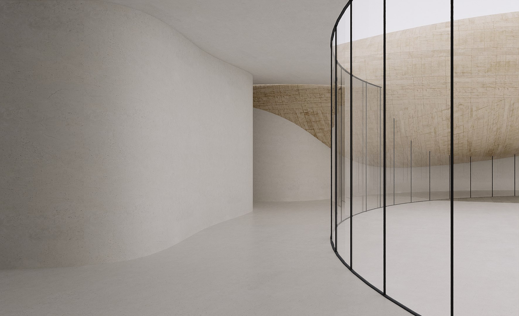 3D Minimalist Concrete Hall With Parametric Curved Structure ...