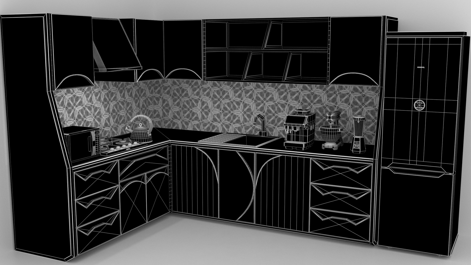 3D A Set Of Kitchen Equipment With Furniture For Small Kitchens Model ...