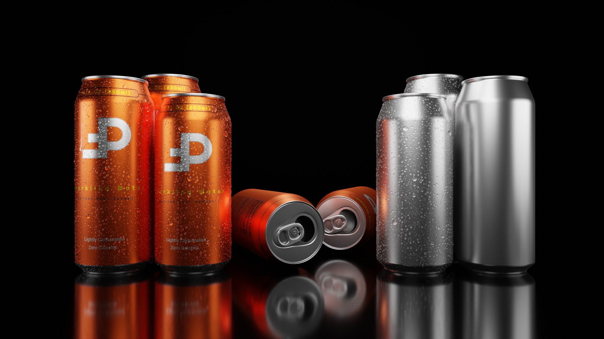 Sleek Beverage Cans Set Open And Closed Tabs With Droplets 3D ...