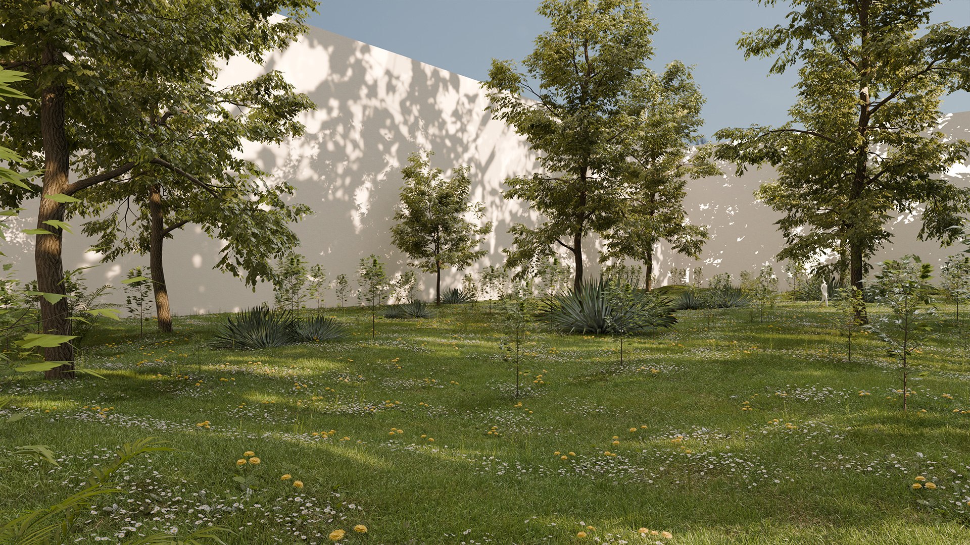 Green Meadow With Trees And Wall 3D Model - TurboSquid 2310567