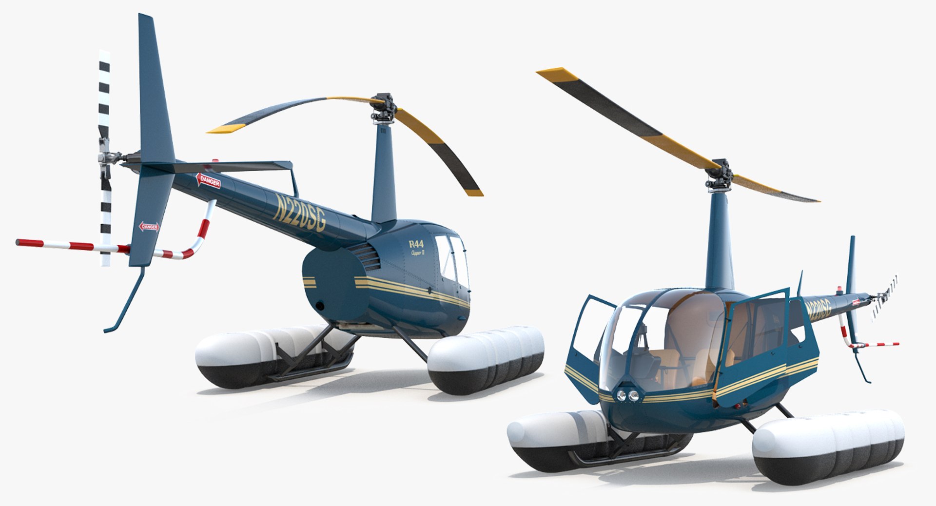Helicopter Robinson R44 Floats 3d Model