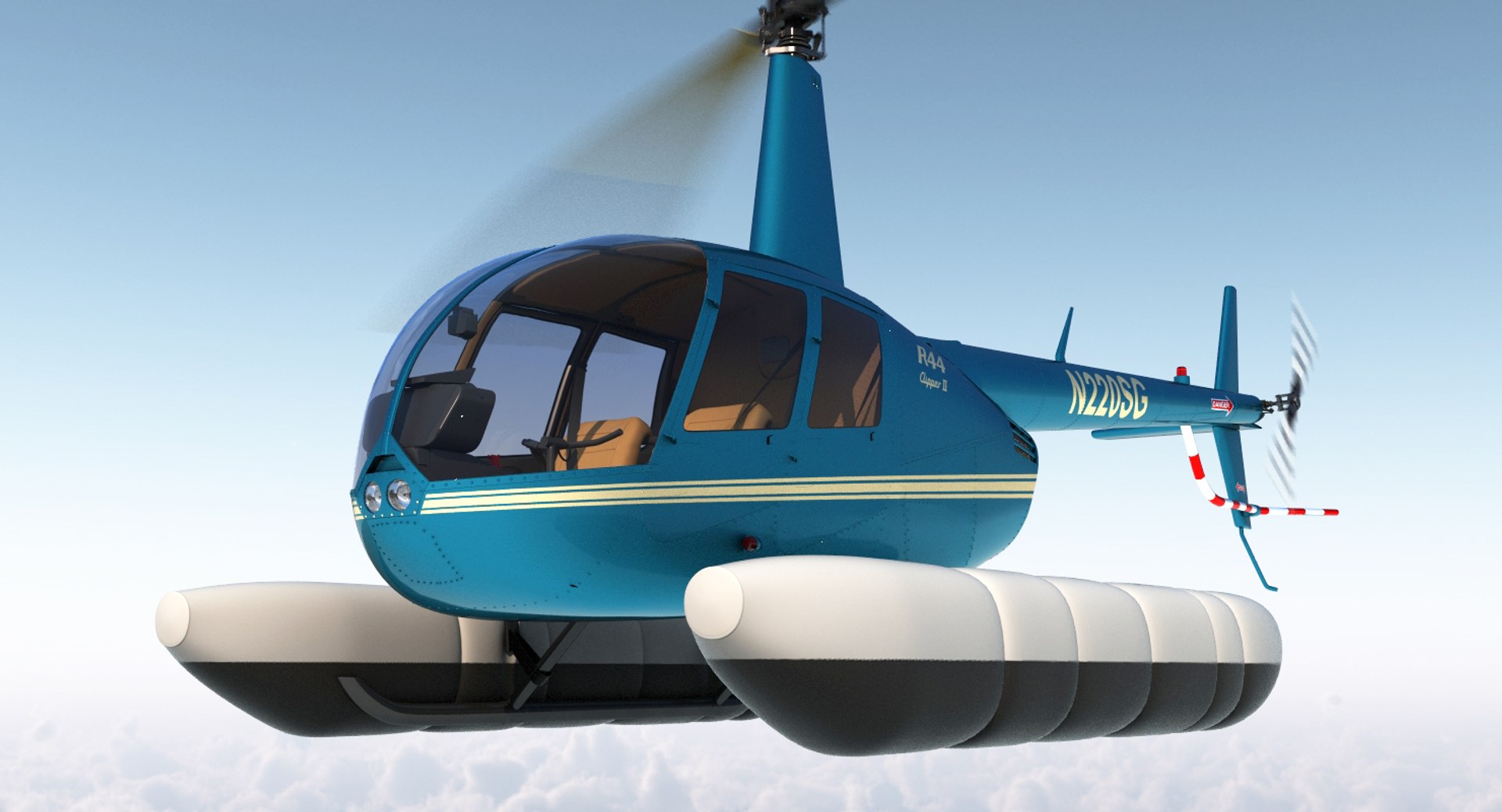 Helicopter Robinson R44 Floats 3d Model