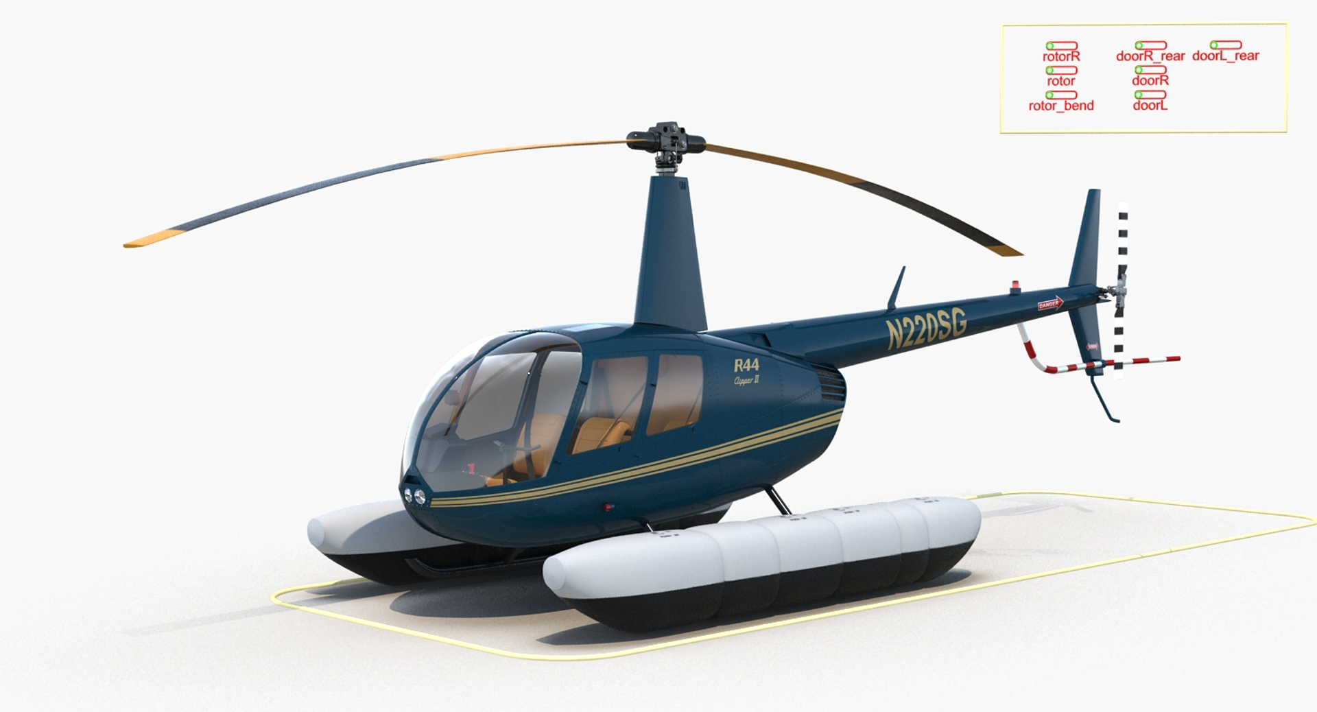 Helicopter Robinson R44 Floats 3d Model