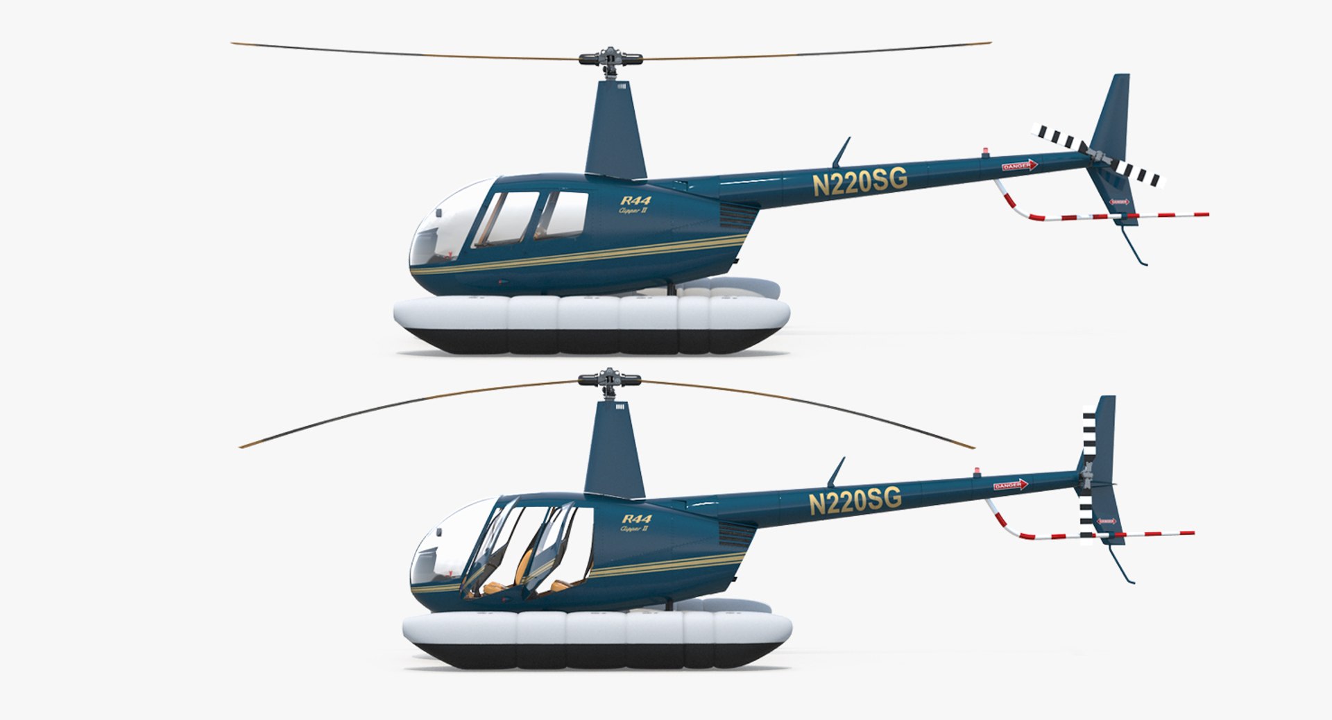 Helicopter Robinson R44 Floats 3d Model