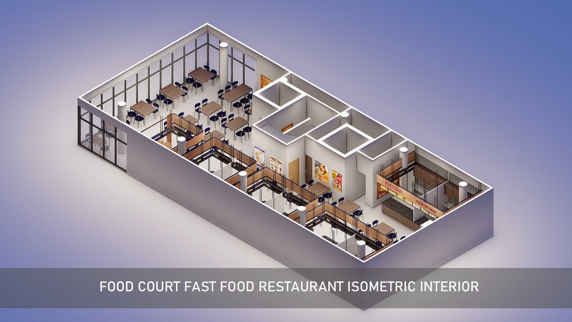 3D Food Court Fast Food Restaurant Isometric Interior Model ...