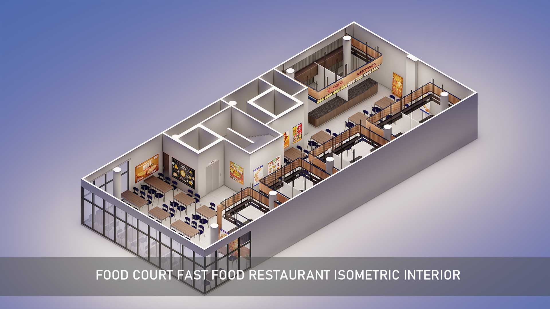 3D Food Court Fast Food Restaurant Isometric Interior Model ...