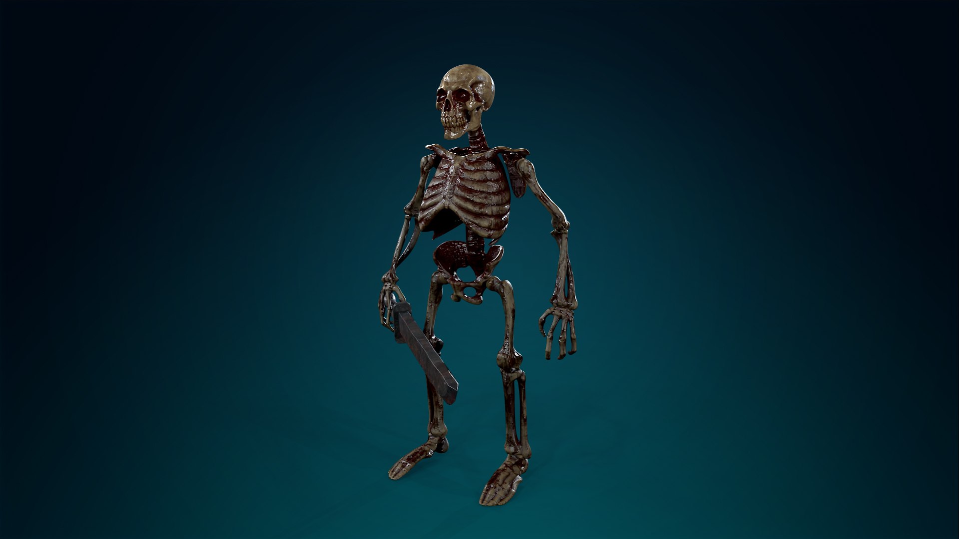 3D Skeleton Undead Warrior Bloody - Rigged-Animated-Lowpoly-Game Ready ...