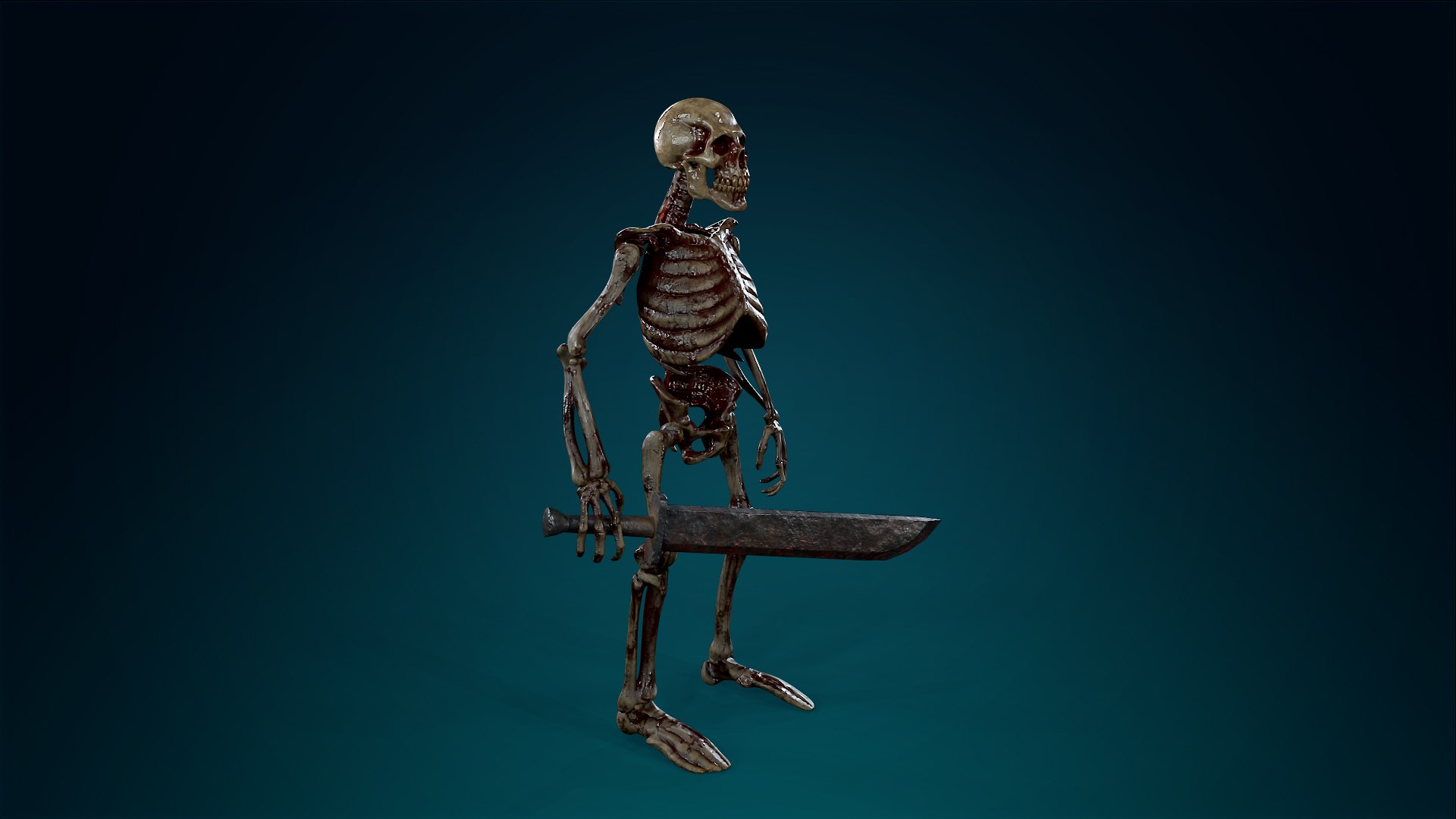 3D Skeleton Undead Warrior Bloody - Rigged-Animated-Lowpoly-Game Ready ...