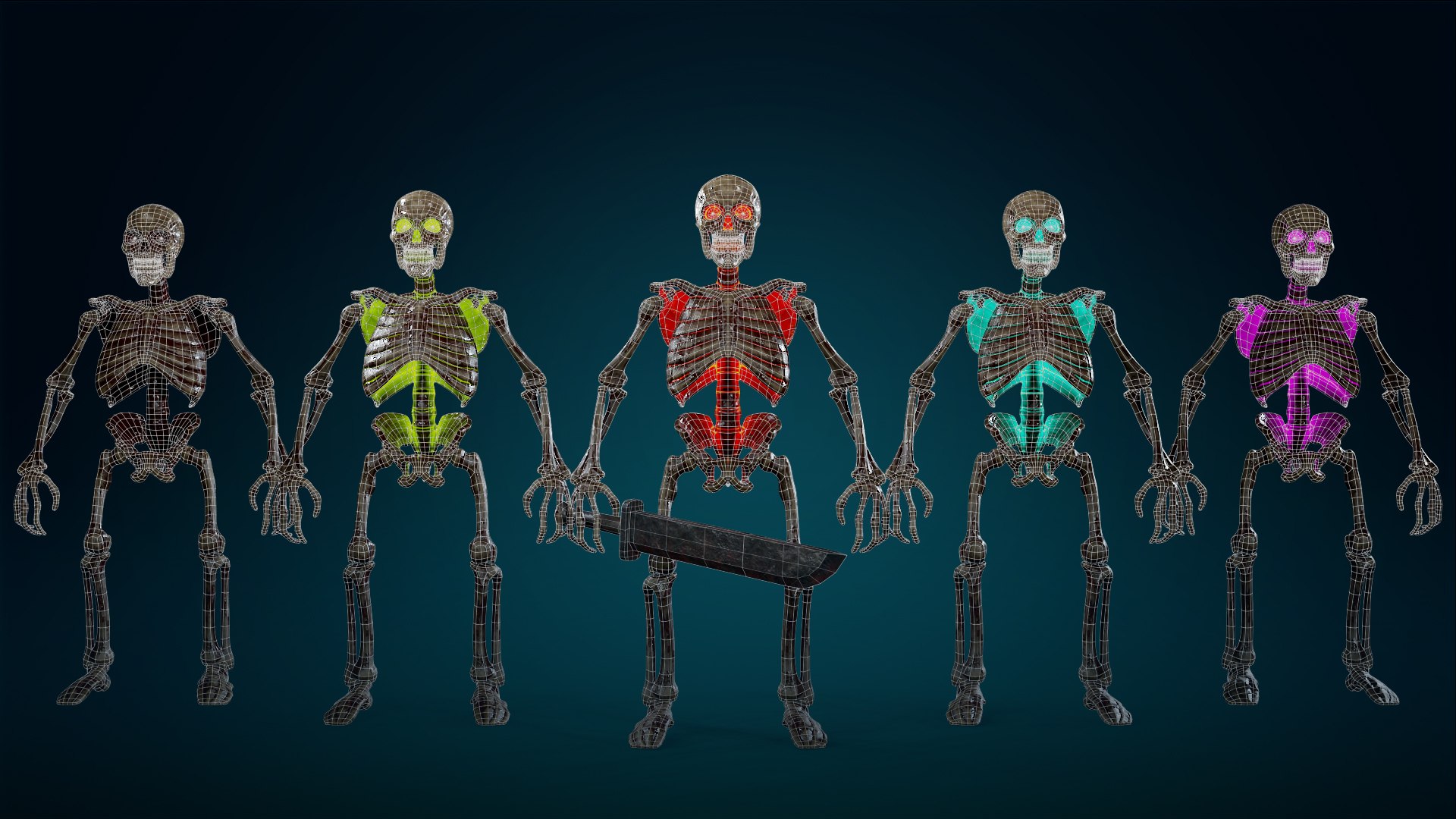 3D Skeleton Undead Warrior Bloody - Rigged-Animated-Lowpoly-Game Ready ...