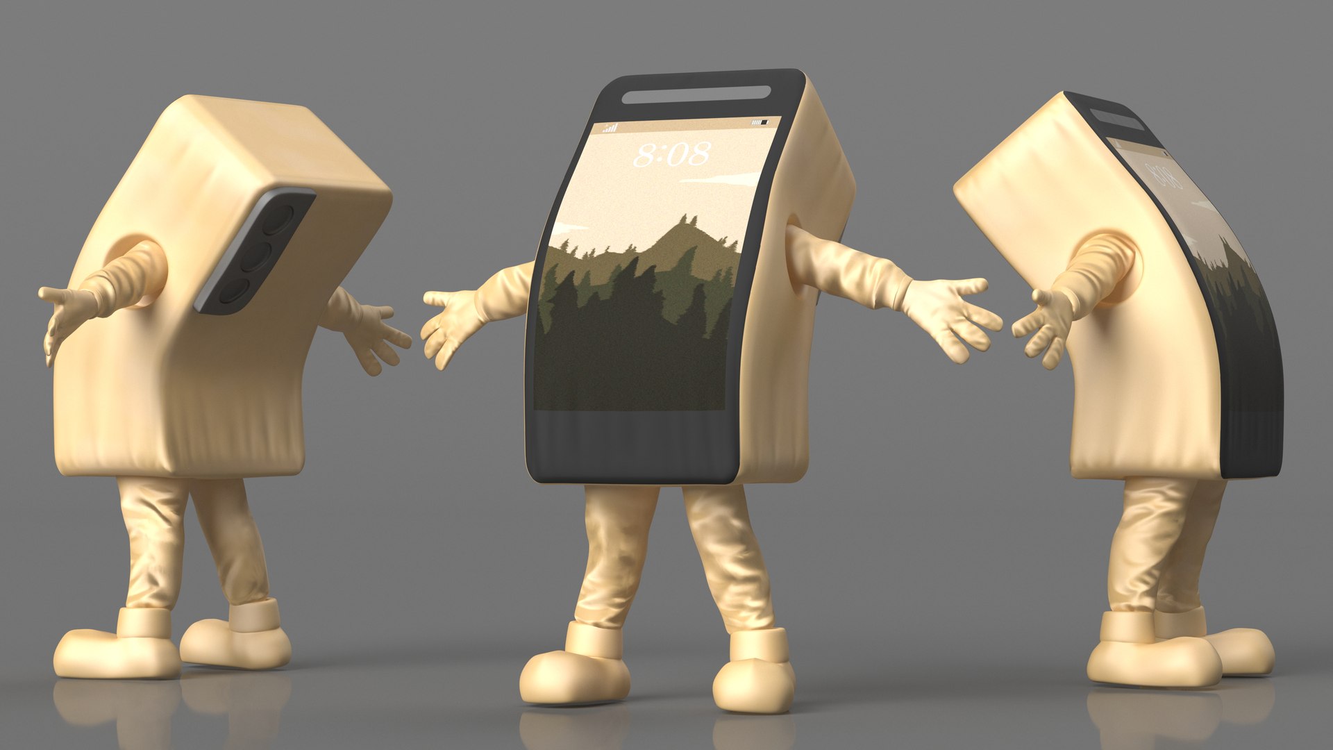 Phone Costume Character Golden Rigged Model - TurboSquid 2059340