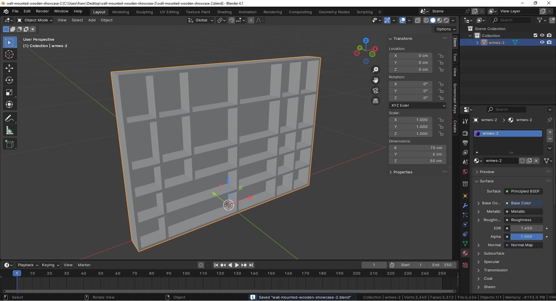 3D Model Wall Mounted Wooden Showcase 2 - TurboSquid 2228244