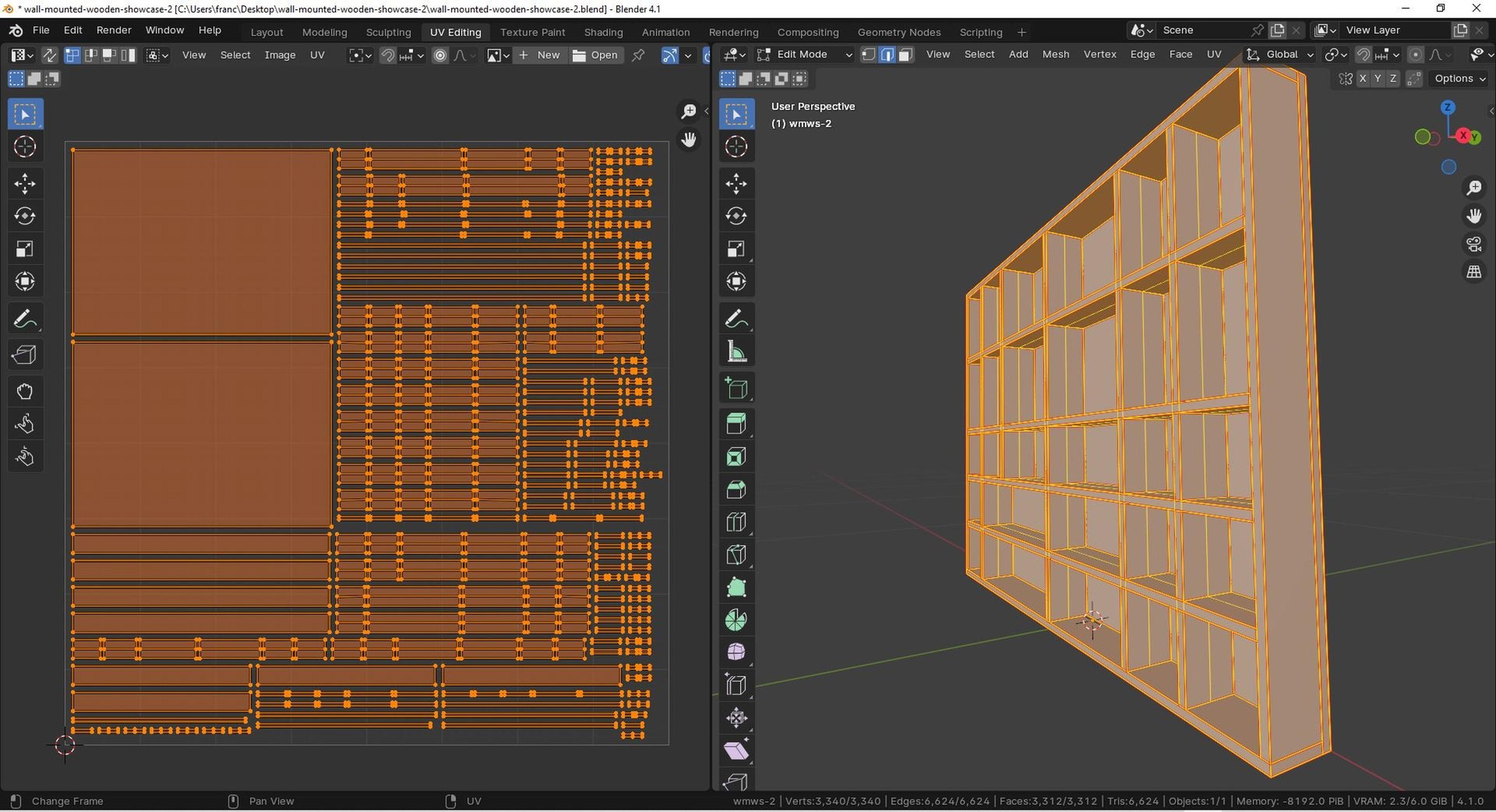 3D Model Wall Mounted Wooden Showcase 2 - TurboSquid 2228244