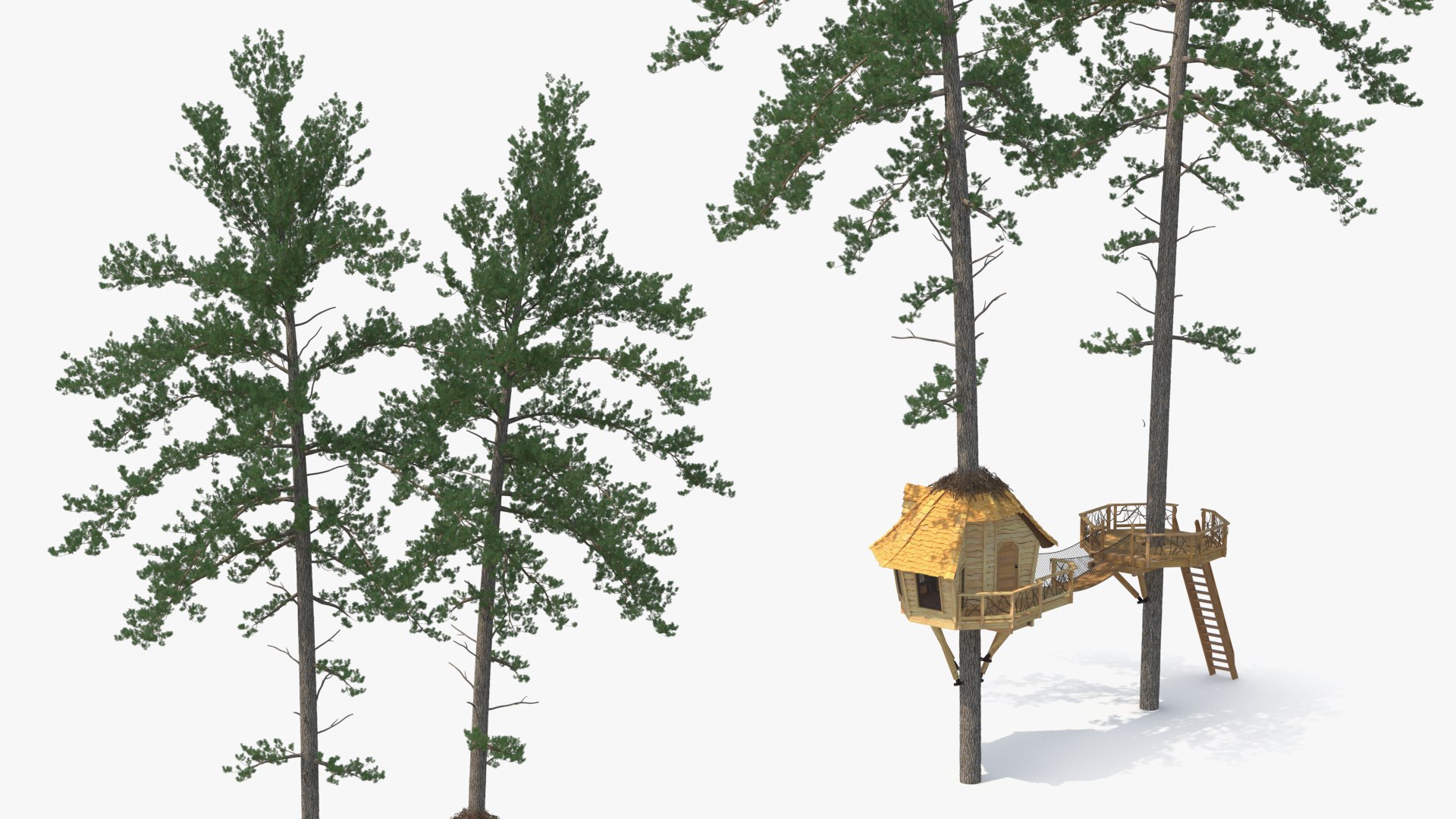 3D Large Tree House with Pines - TurboSquid 2099501