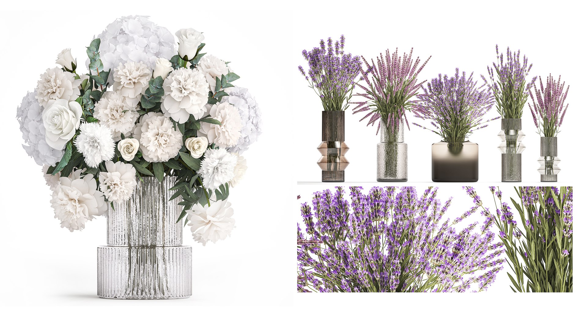 3D Collection Of Flower Bouquets And Vase Set Of 45 Pieces - TurboSquid ...