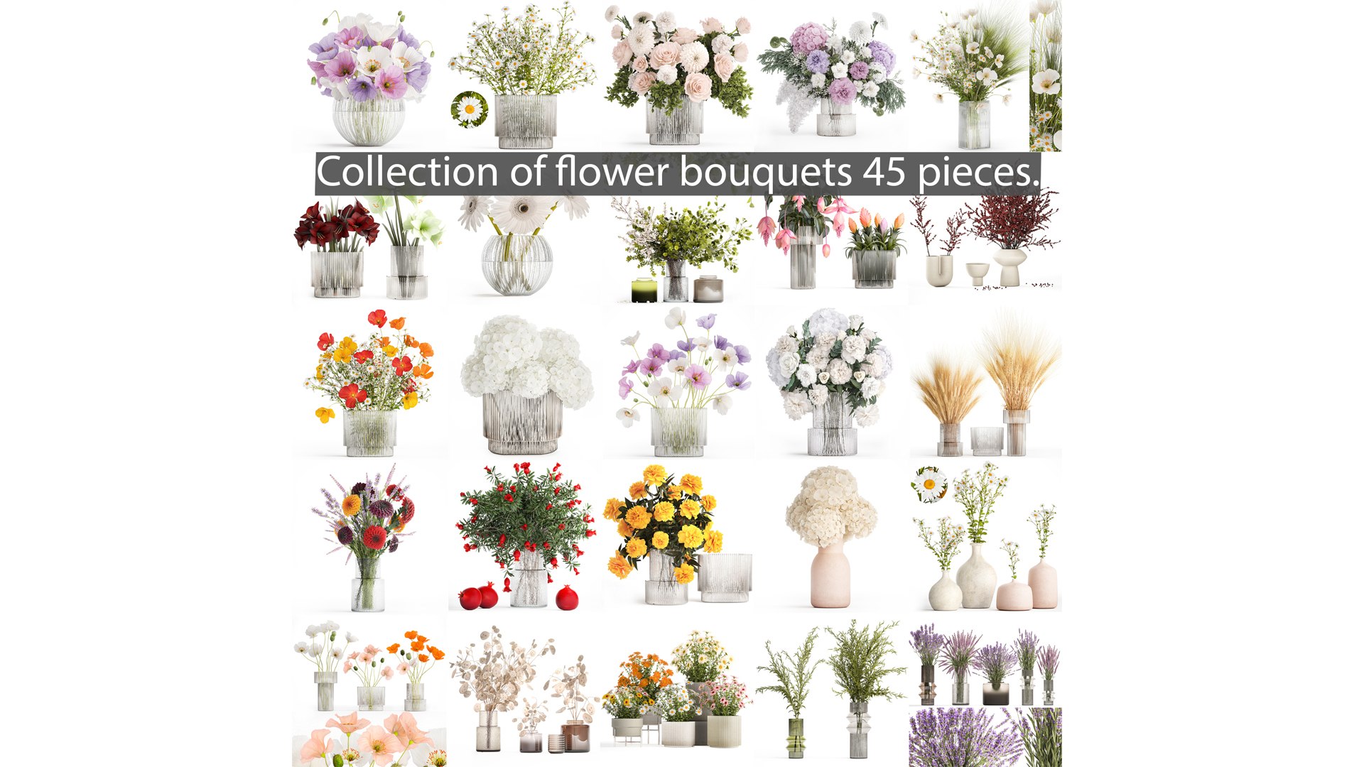 3D Collection Of Flower Bouquets And Vase Set Of 45 Pieces - TurboSquid ...