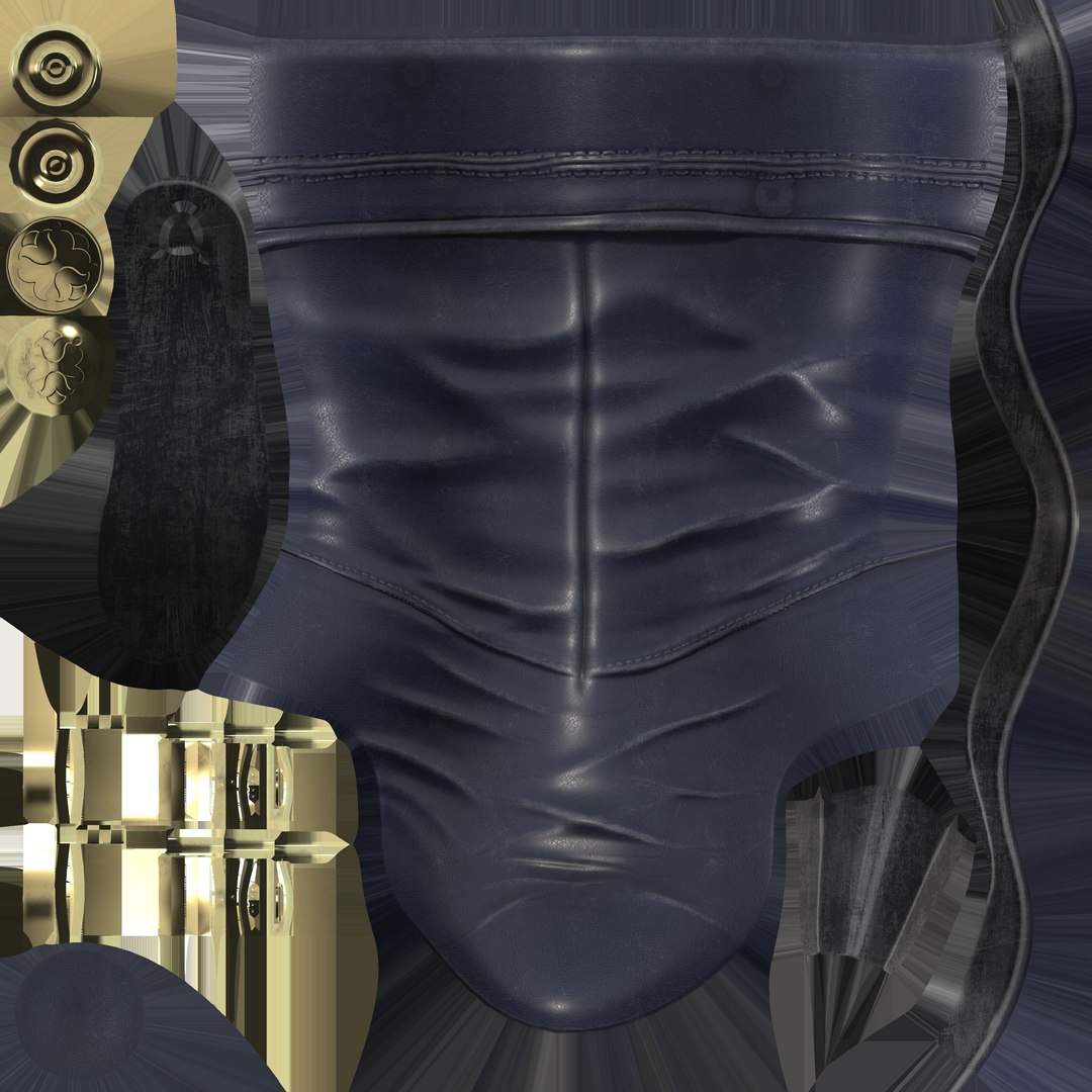 Gold Buckles Decorated Black Leather High Heel Calf Boots 3D ...