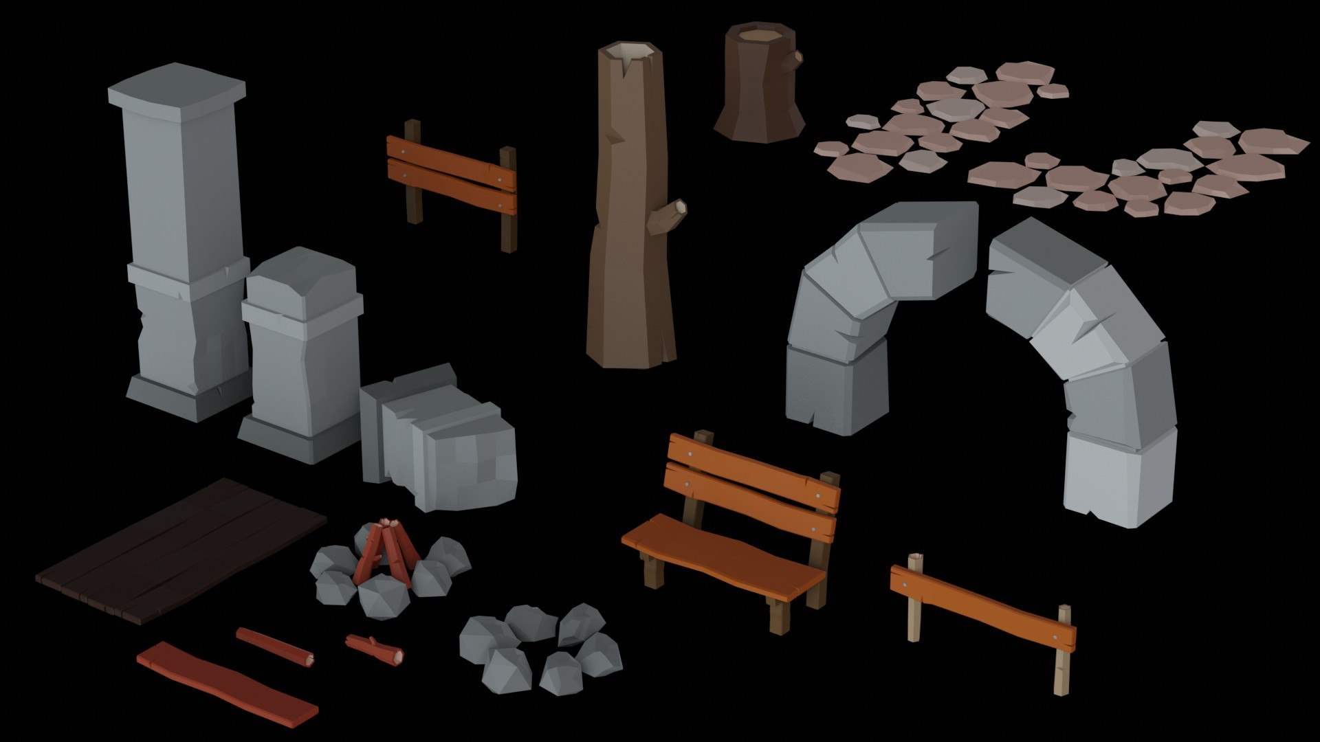 3D Low Poly Nature Assets For 3Dgames Small Village Houses Trees Rocks ...