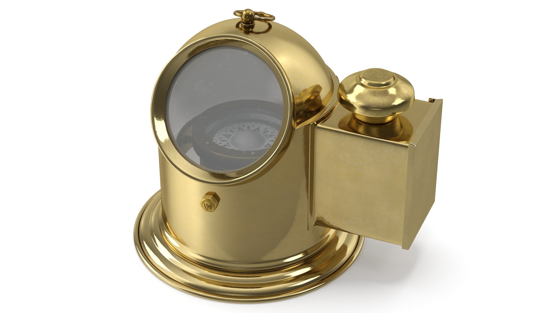 Vintage Marine Compass With Oil Lamp Brass 3D - TurboSquid 2215130