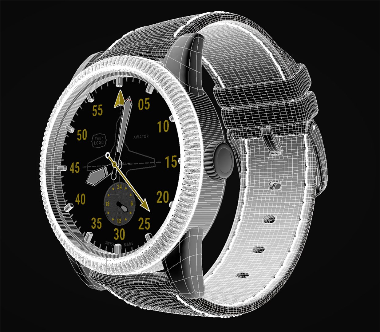 aviator wrist watch design 3d model