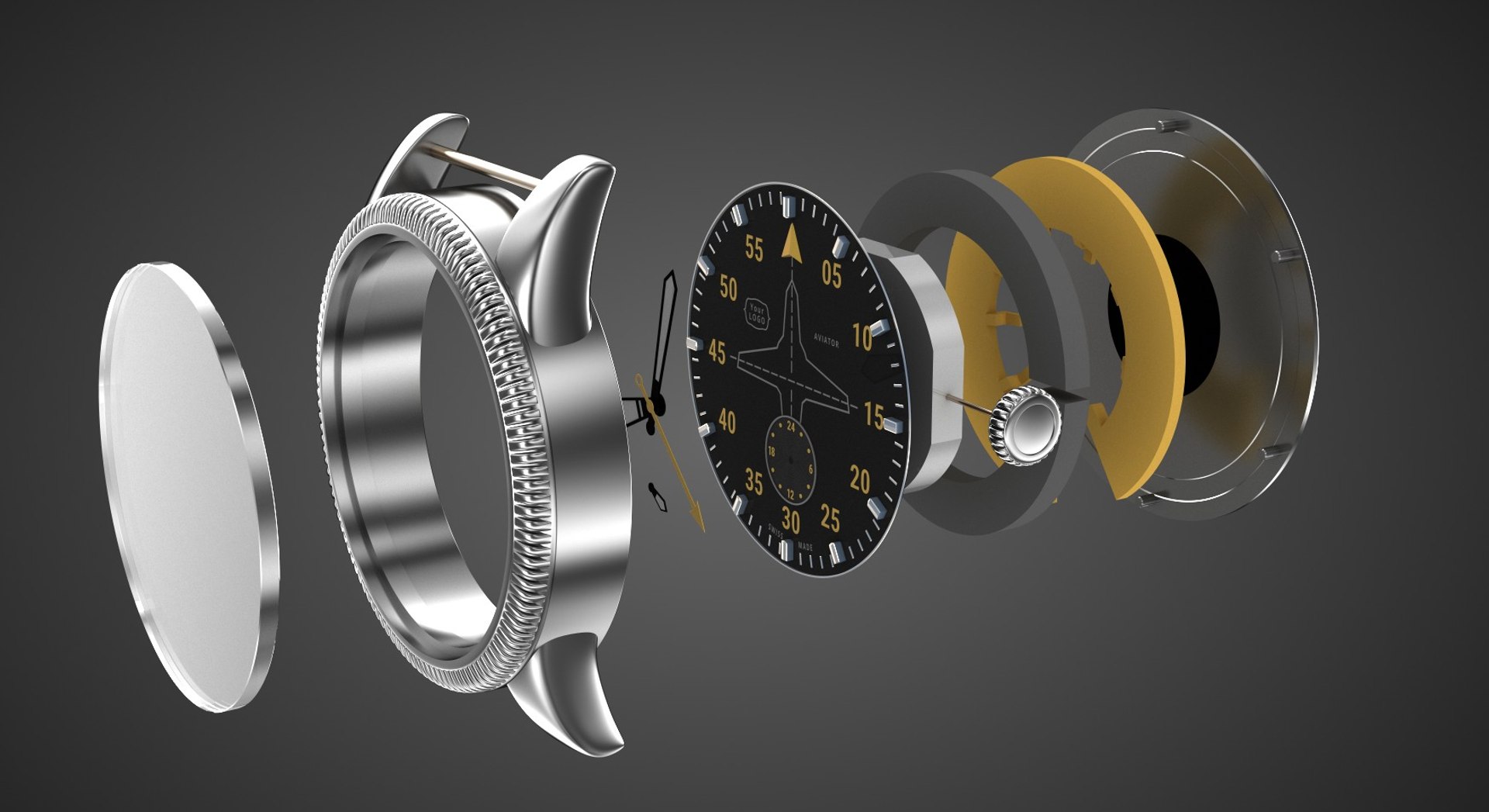 Aviator Wrist Watch Design 3d Model