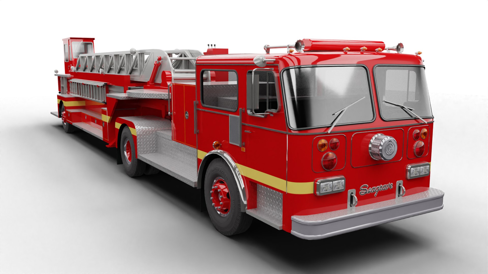 1986 Seagrave Tractor Drawn Aerials Fire Truck Low Poly 3D Model ...