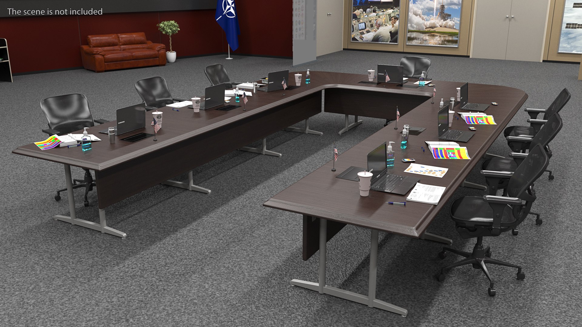 3D Modern U Shape Conference Table Dark Wood - TurboSquid 1767394