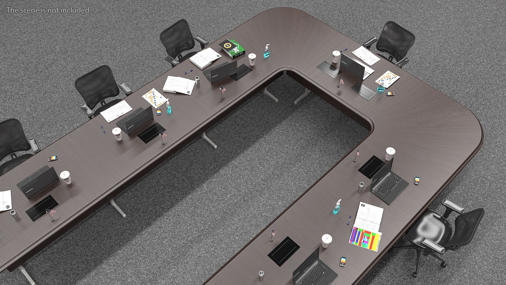 3D Modern U Shape Conference Table Dark Wood - TurboSquid 1767394