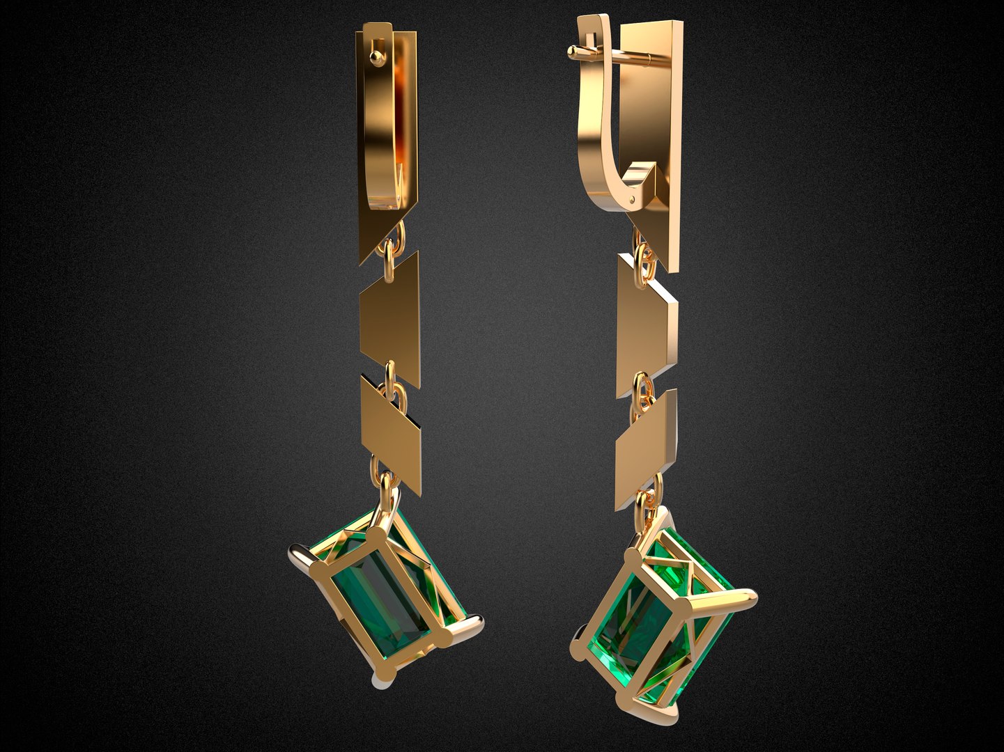 3D Emerald Earrings Gold E13 Print Model - TurboSquid 1851323