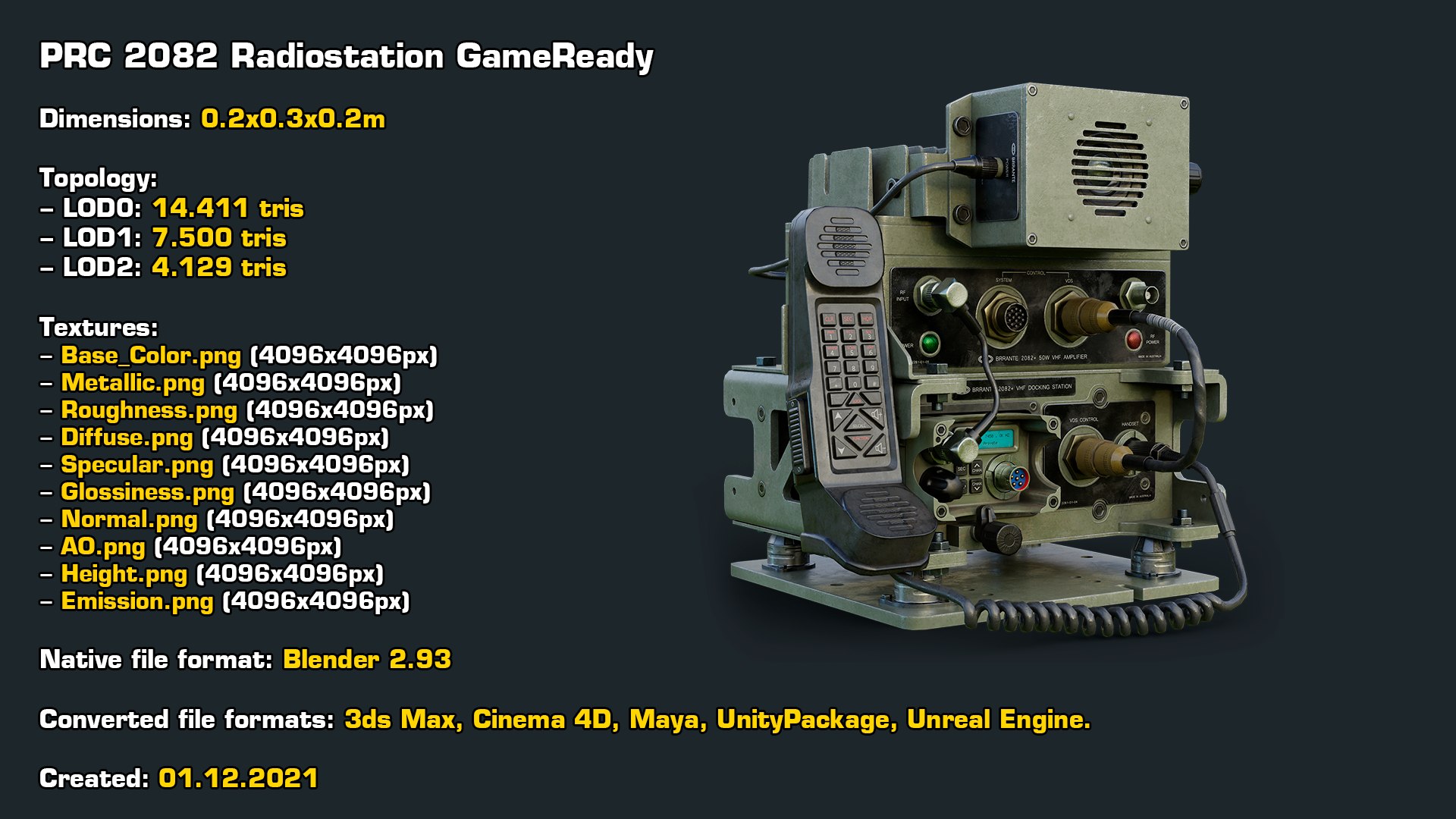 3D PRC-2082 Radiostation GameReady LODs - TurboSquid 1821898