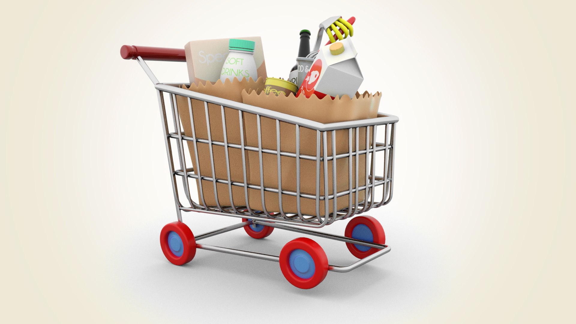 Cartoon Shopping Cart Model - TurboSquid 1400996