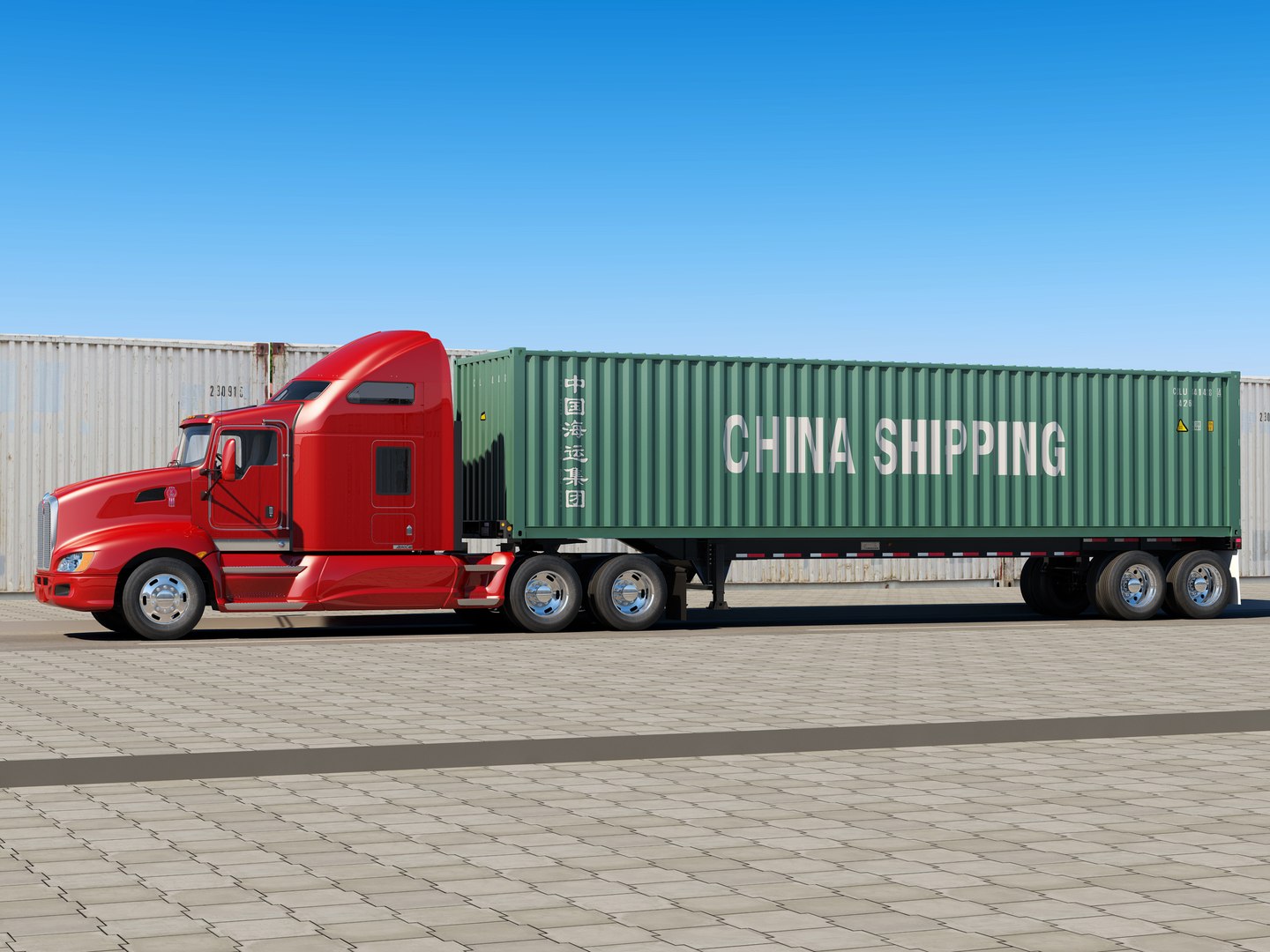 3d t660 semi trailer container model