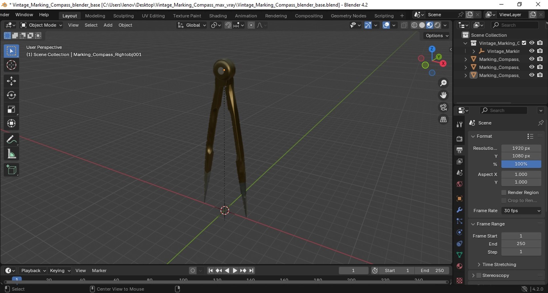 3D Vintage Marking Compass - TurboSquid 2284562