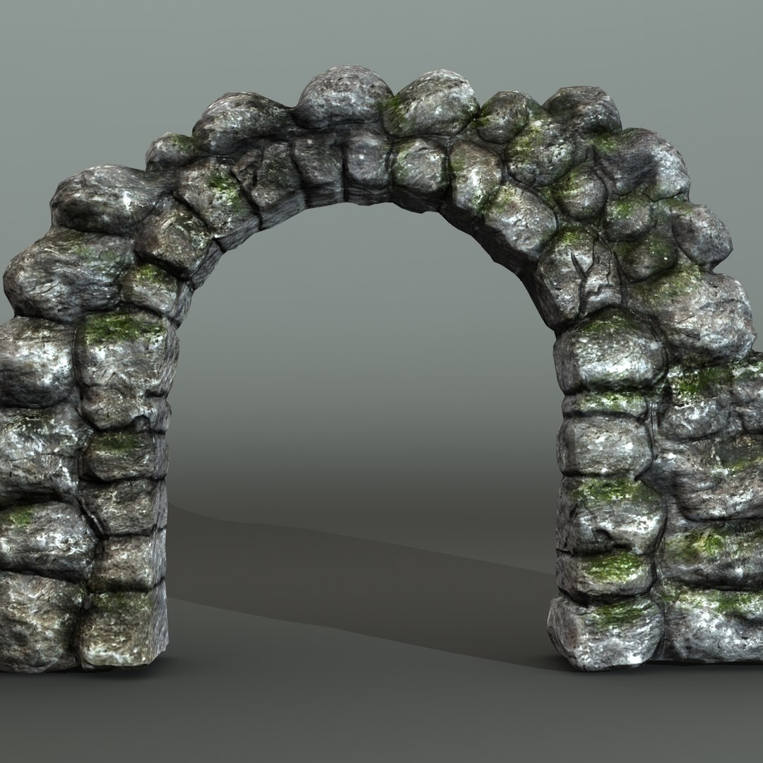 3d ancient mossy stone arc model