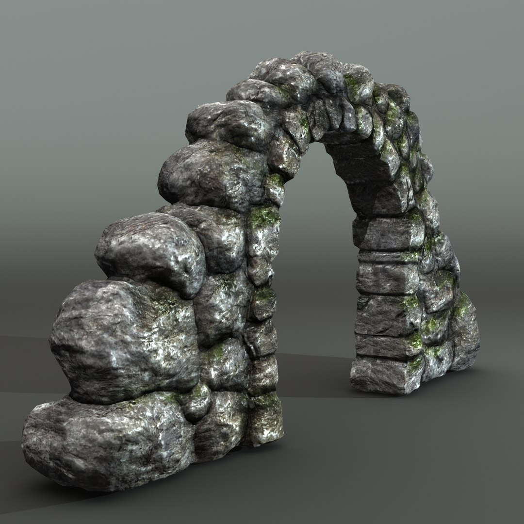 3d ancient mossy stone arc model