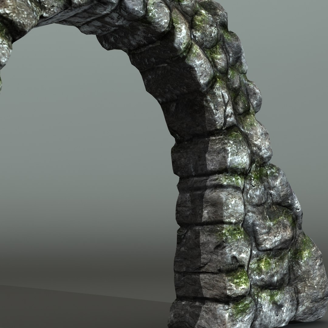 3d ancient mossy stone arc model