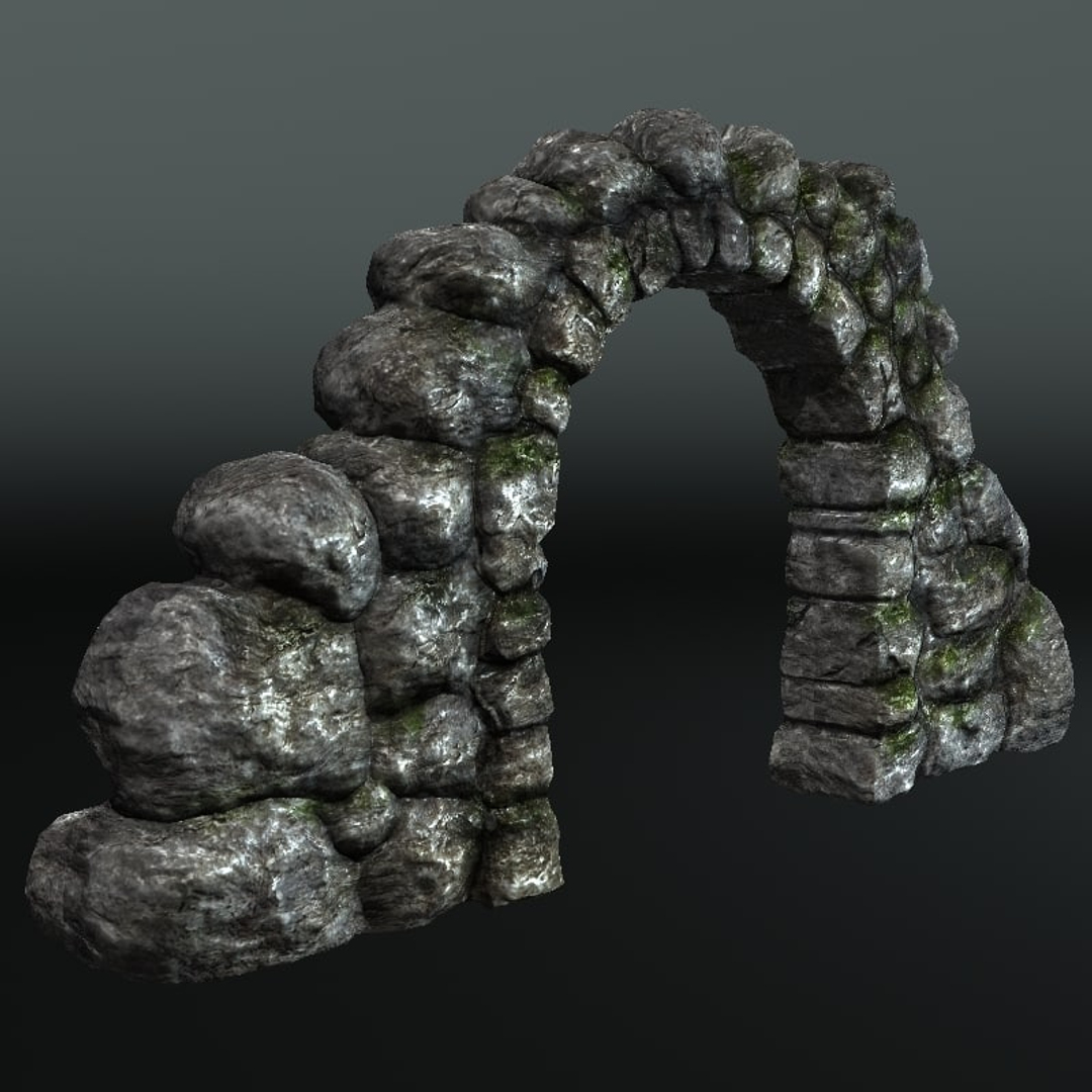 3d ancient mossy stone arc model