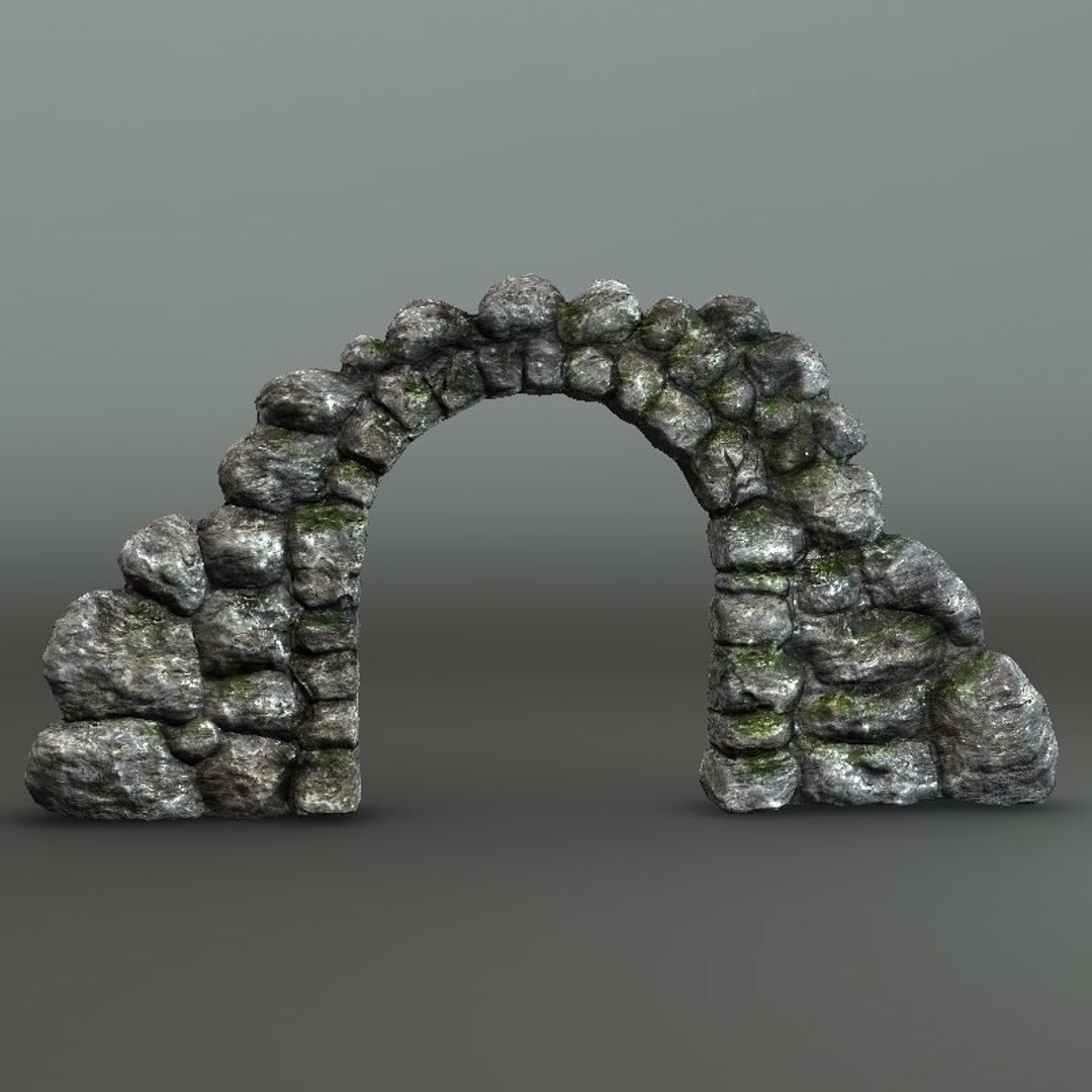3d ancient mossy stone arc model